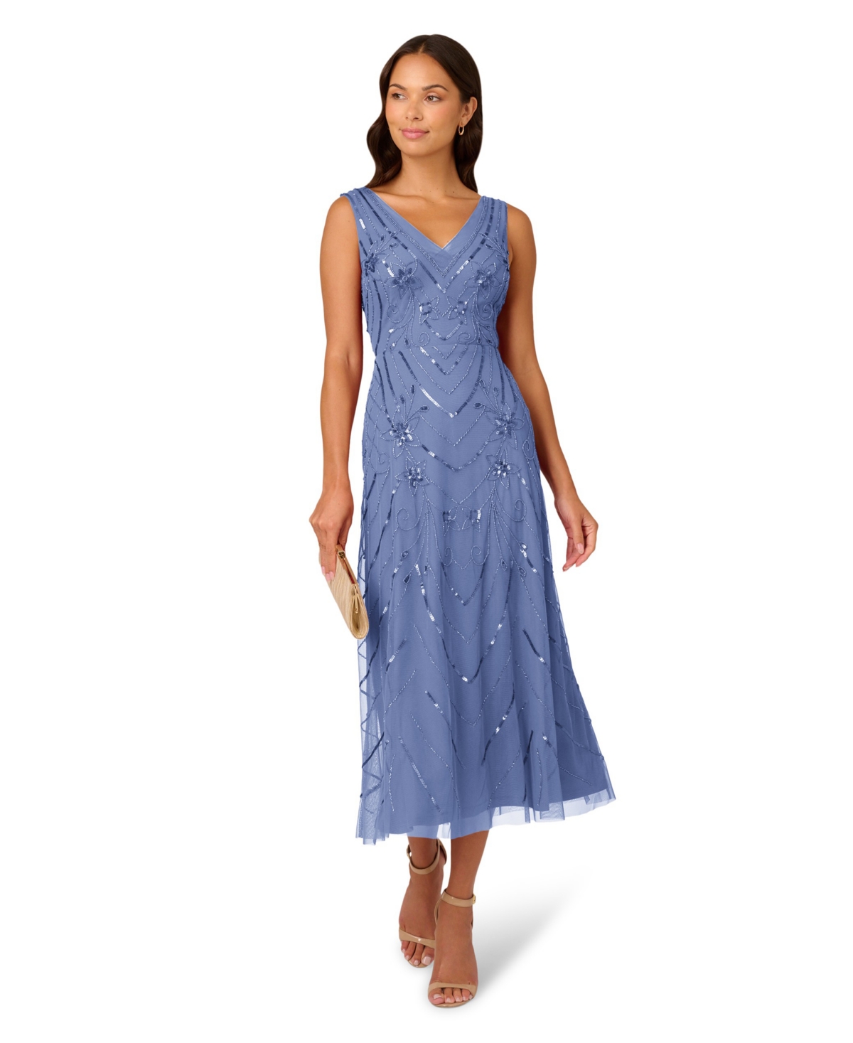 Click here for Adrianna Papell Petite Beaded Mesh Dress - French... prices