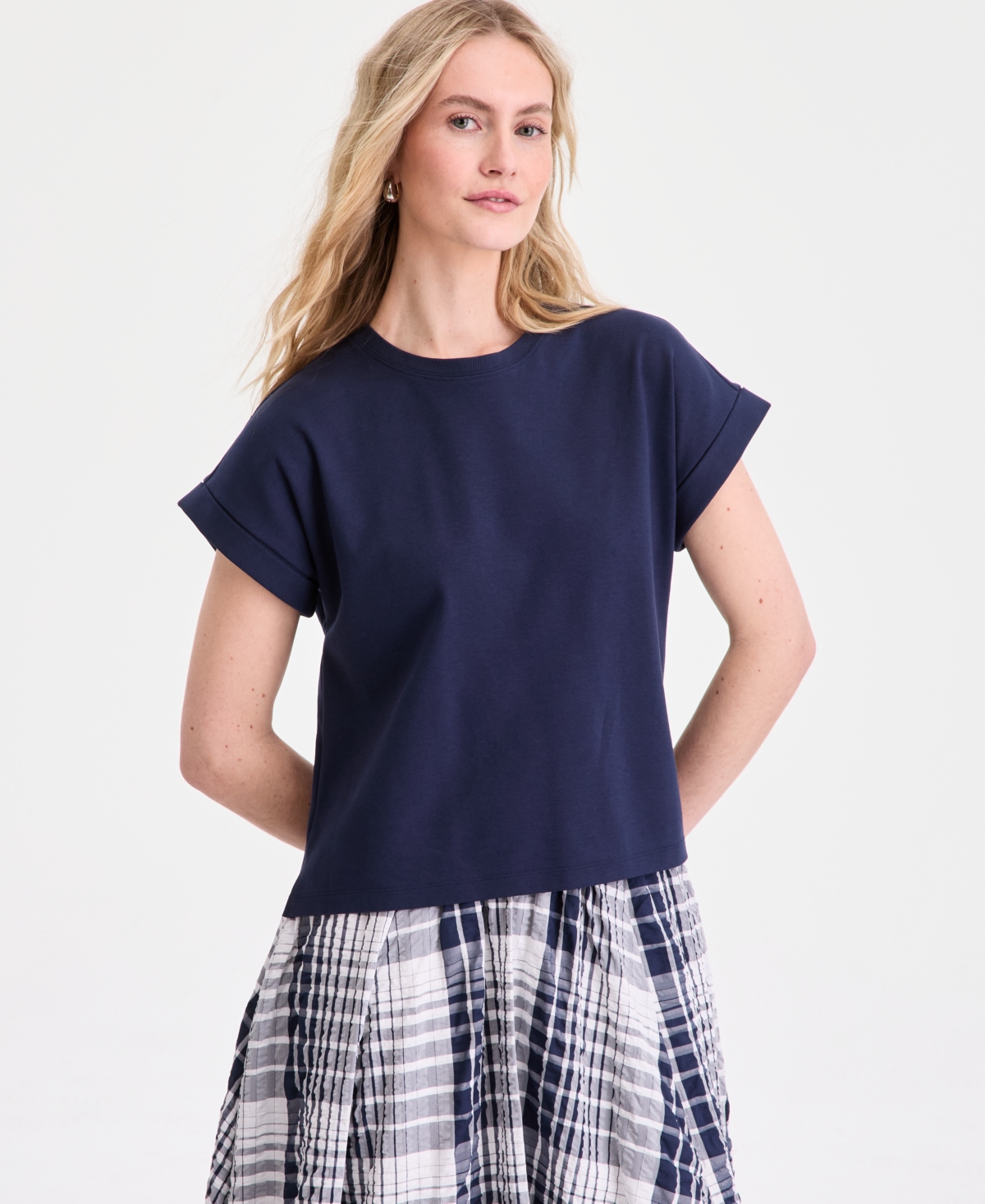 Click here for On 34th Womens Cotton Roll-Cuff Easy Crewneck Tee... prices