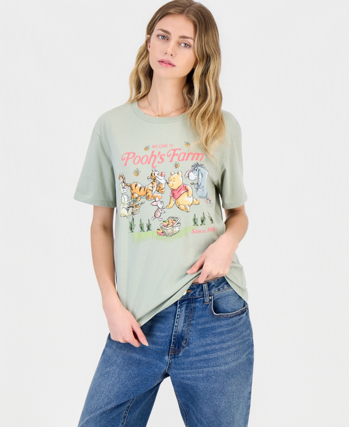 Click here for Love Tribe Juniors Poohs Farm Graphic Crewneck T-S... prices