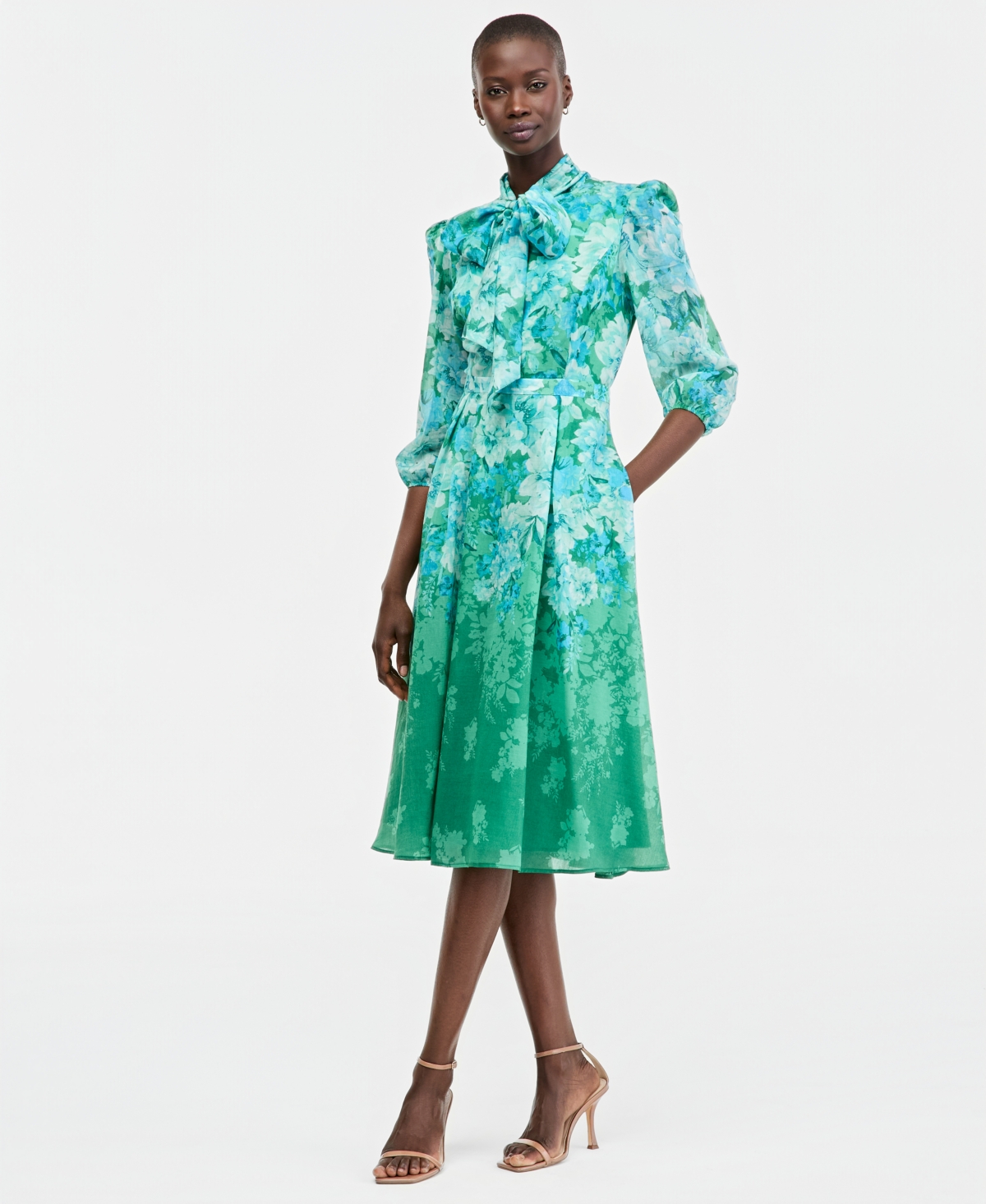 Click here for Tahari Asl Womens Tie-Neck Puffed-Shoulder Dress -... prices