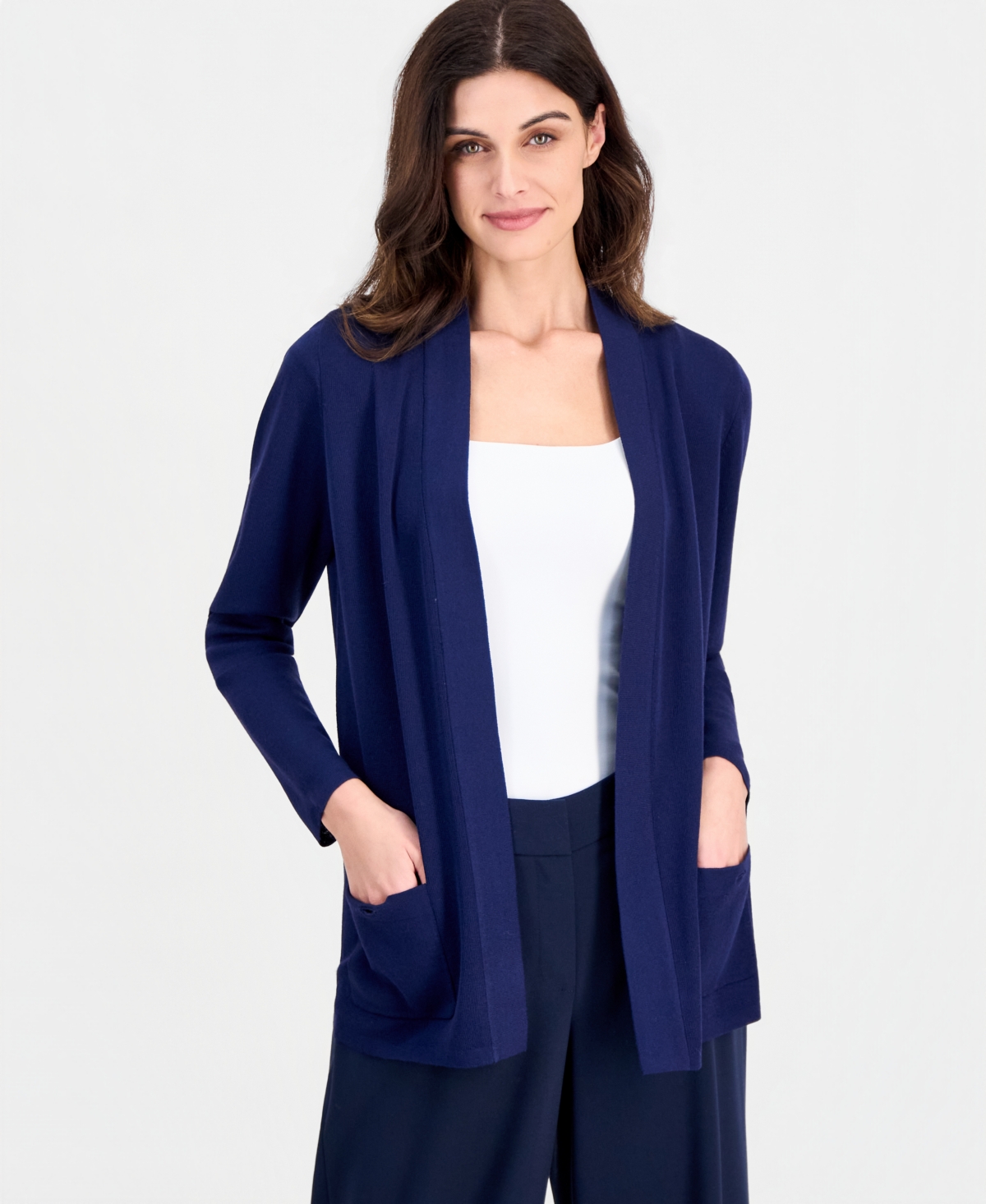 Click here for Anne Klein Womens Malibu Fine Rib Open-Front Cardi... prices