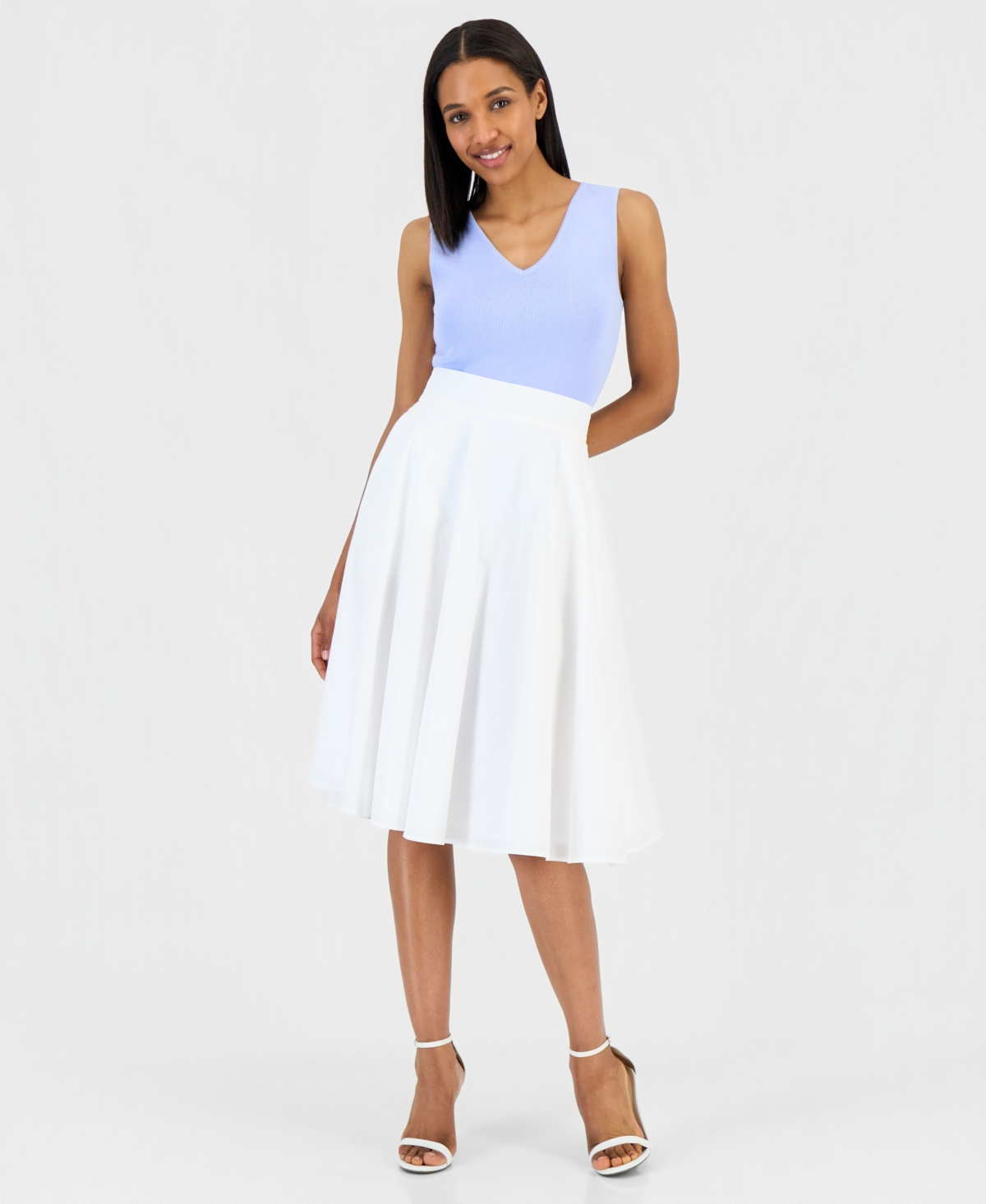 Click here for Tahari Asl Womens Cotton A-Line Midi Skirt - Ivory prices