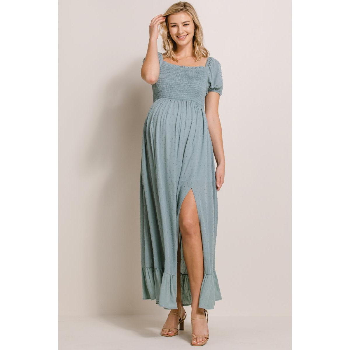 Click here for Hello Miz Maternity Smocked Swiss Dot Maxi Dress w... prices