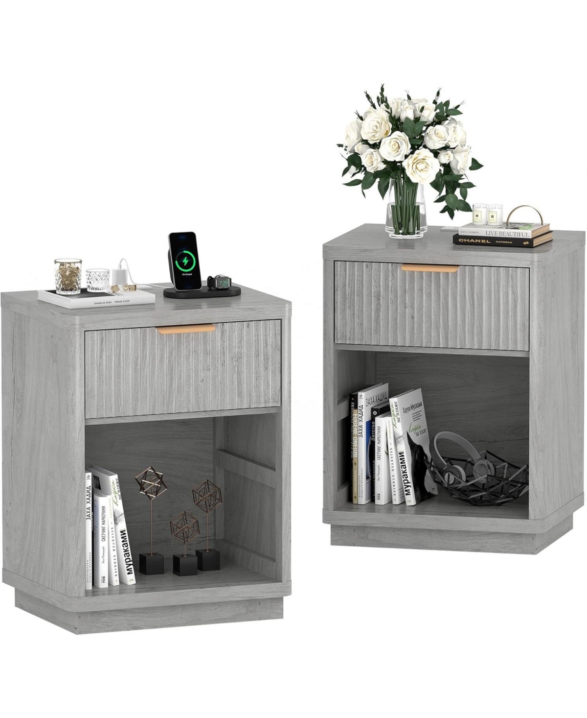 Click here for gaomon Fluted Nightstand with Charging Station  Mi... prices