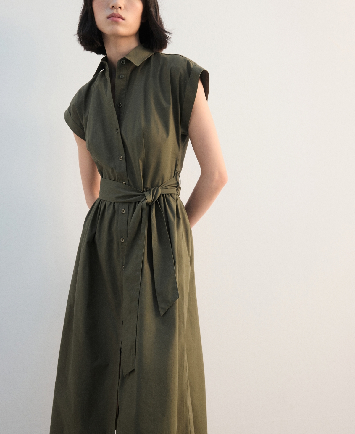 Click here for Mango Womens Belt Shirt Dress - Khaki prices