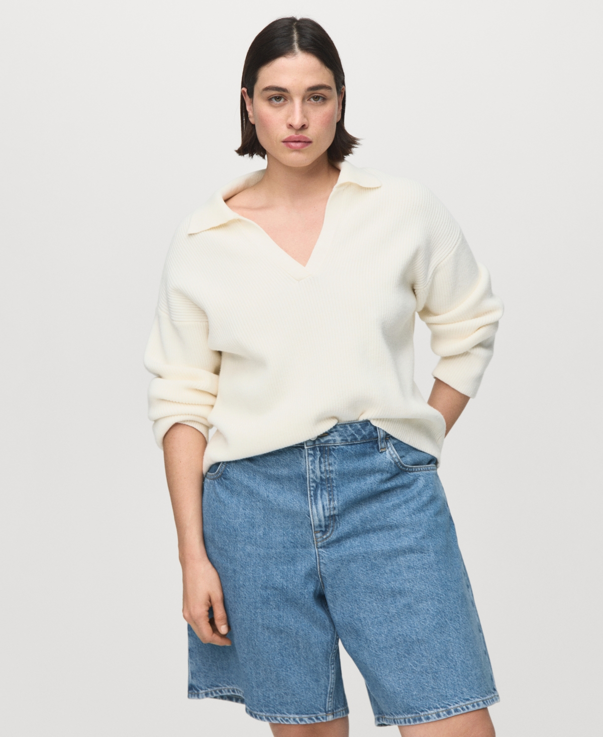 Click here for Mango Womens High-Waist Straight-Fit Denim Shorts... prices