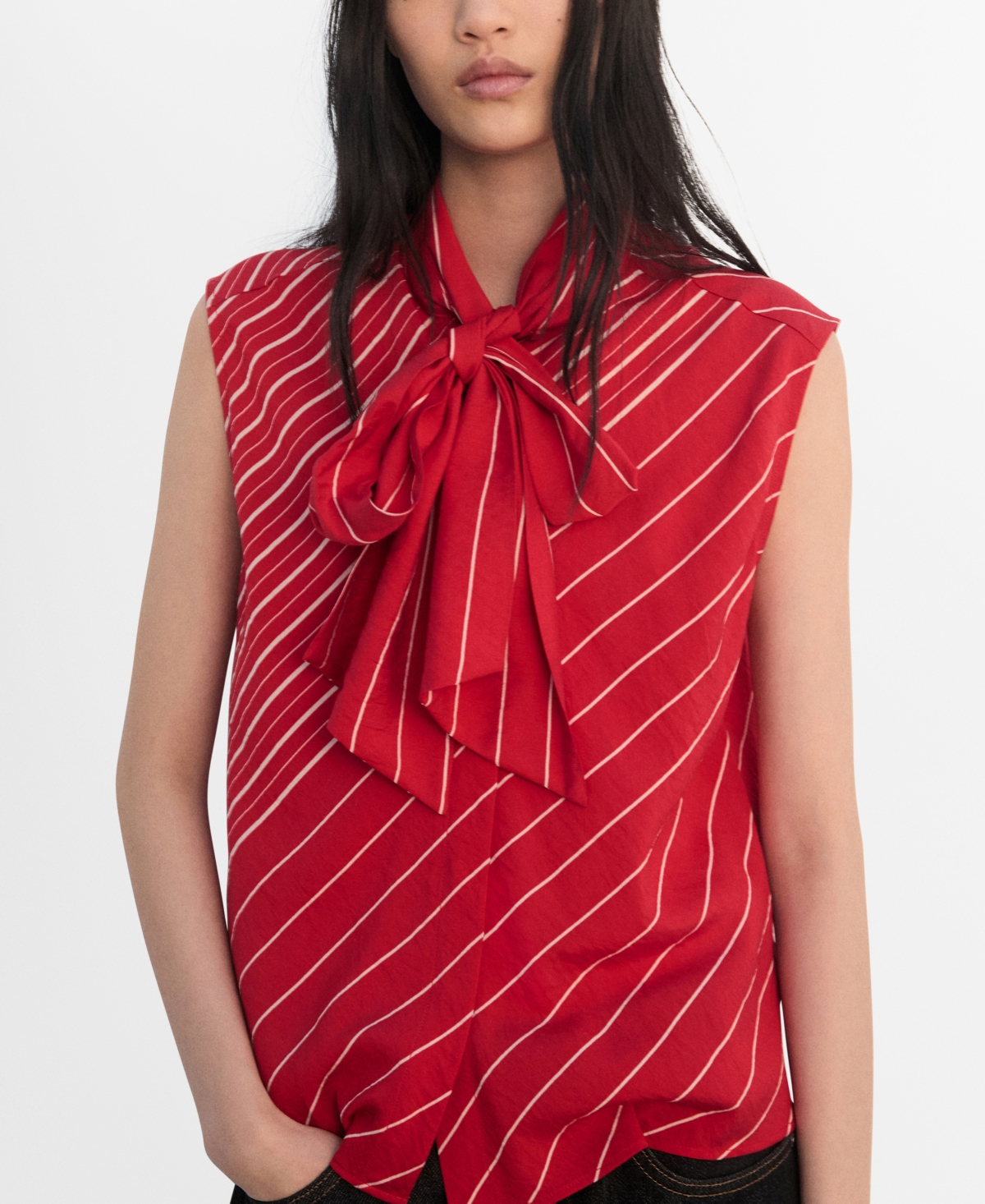 Click here for Mango Womens Scarf Striped Blouse - Red prices