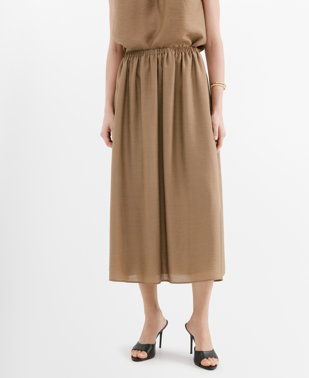 Click here for Mango Womens Gathered Midi Skirts - Brown prices
