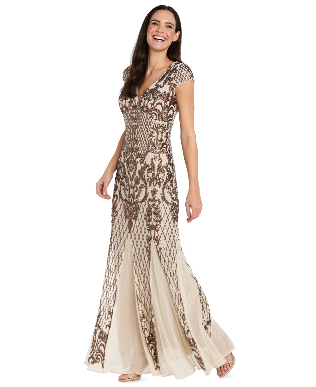 Click here for R & M Richards Plus Size Sequin Embellished Ball G... prices