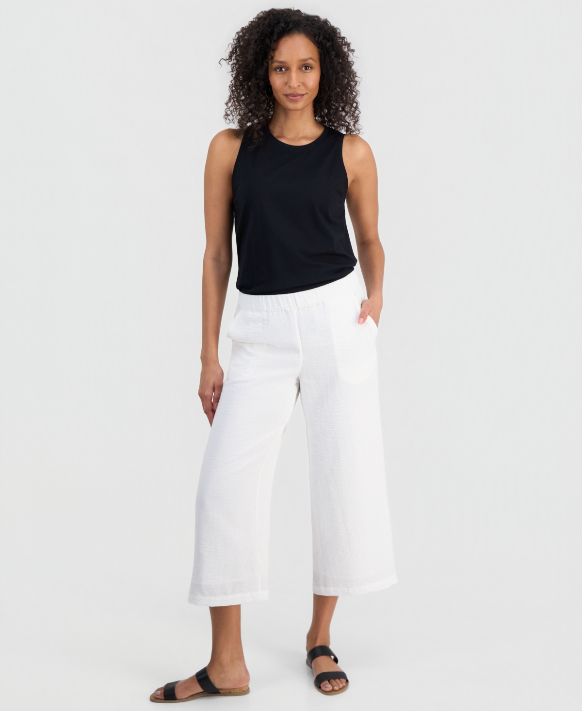Jm Collection Womens Wide Leg Cropped Pull-On Textured Pants  Macys Exclusive - Sugar Swizzle