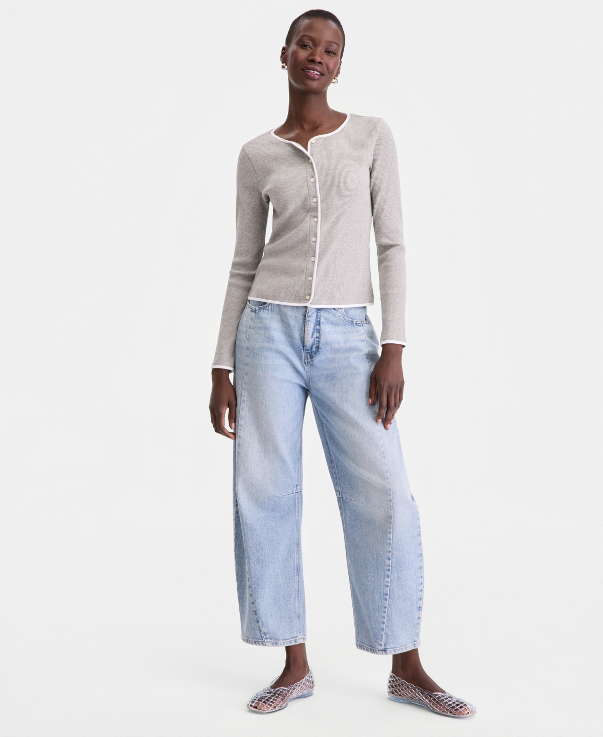 Click here for On 34th Womens Contrast-Trim Ribbed Cardigan  Macy... prices