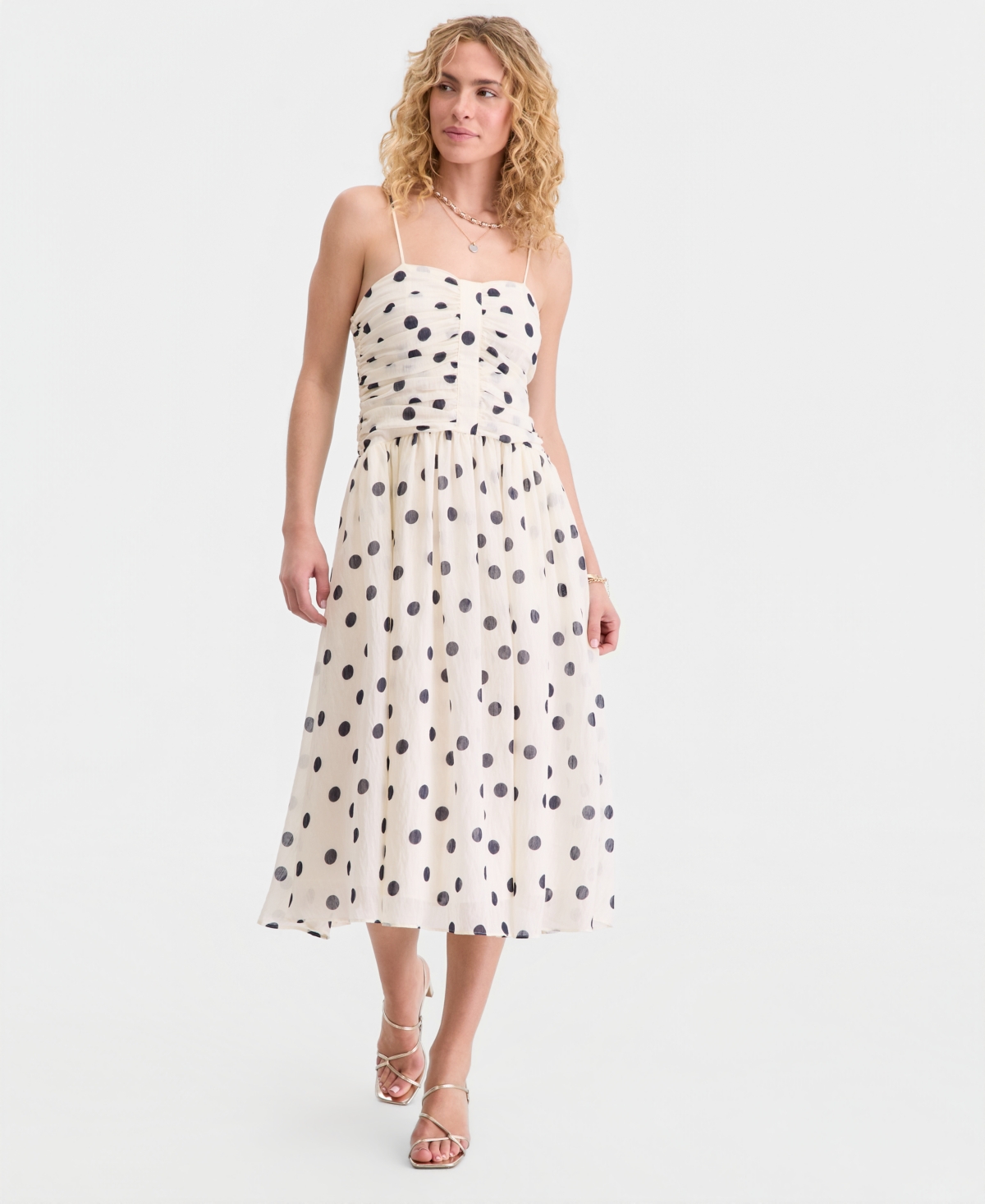 Click here for On 34th Womens Dot-Print Sweetheart-Neck Midi Dres... prices