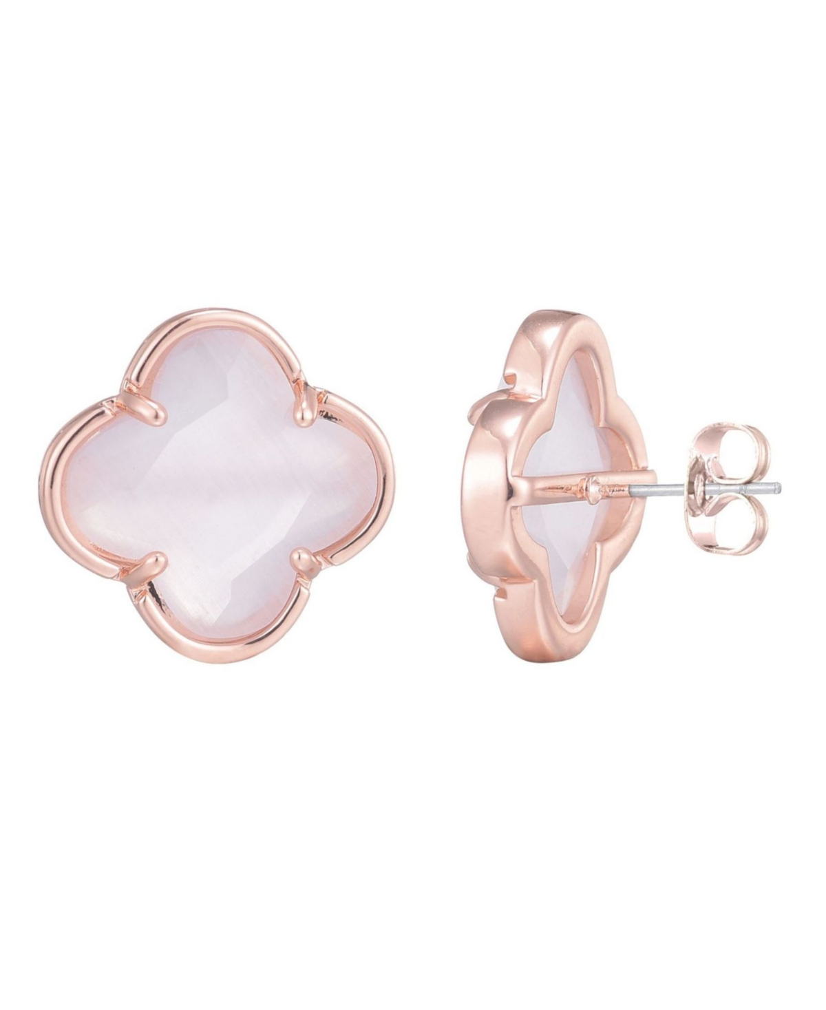 Click here for Adornia Rose Gold Clover Stone Stud Earrings - Whi... prices