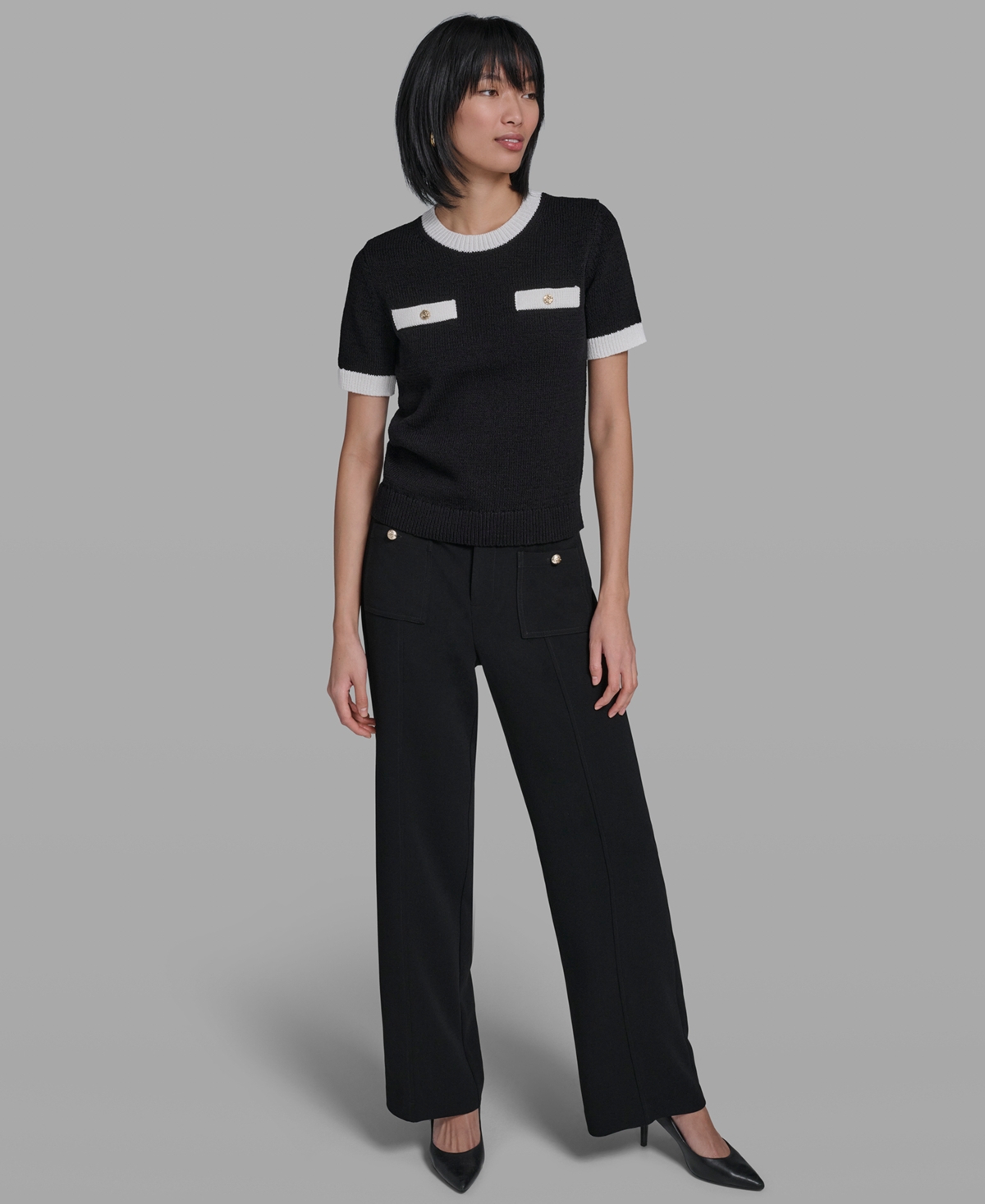 Click here for Karl Lagerfeld Paris Petite Crewneck Sweater - Bla... prices