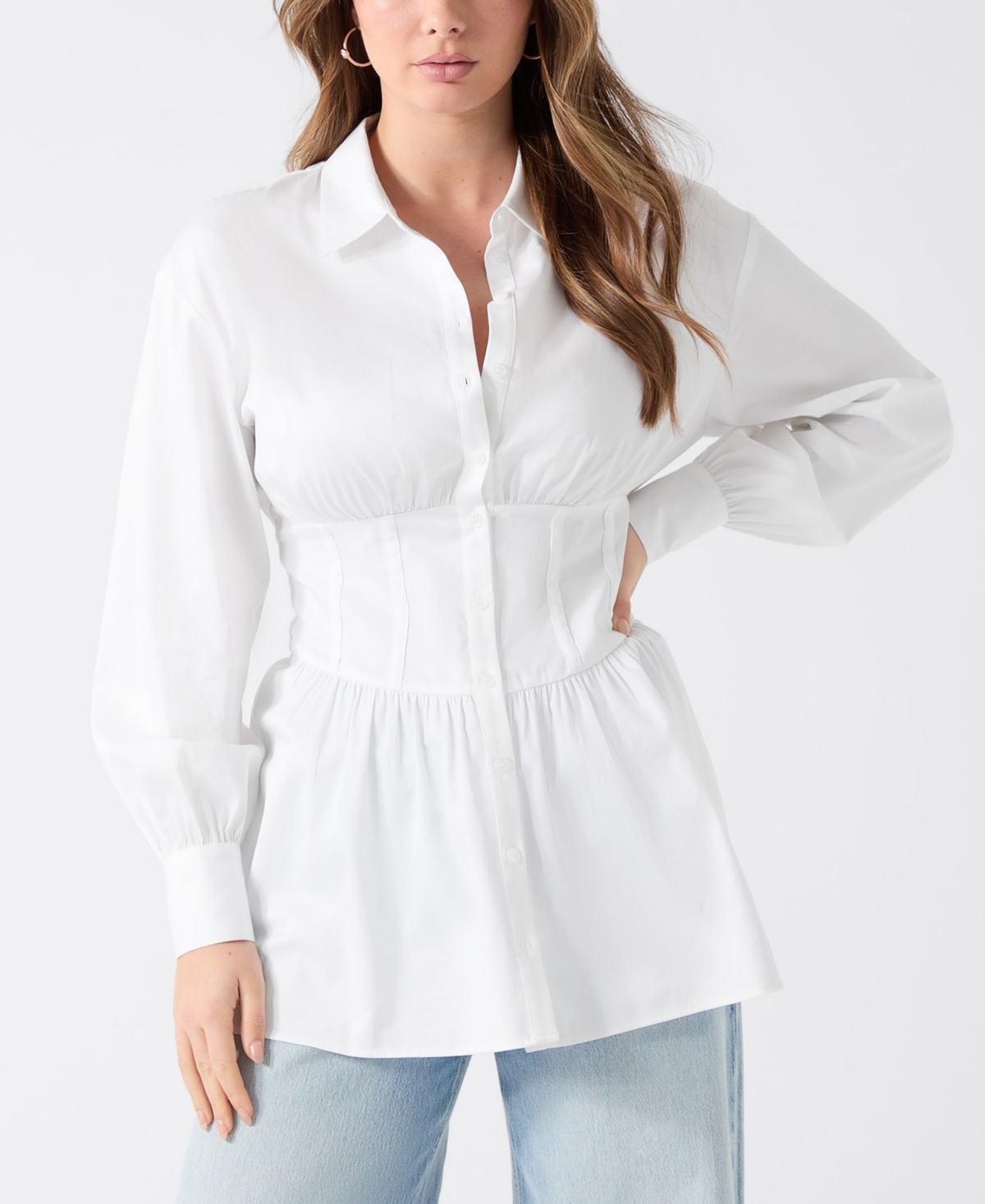 Click here for Guess Womens Lori Corset Shirt Top - Pure White prices