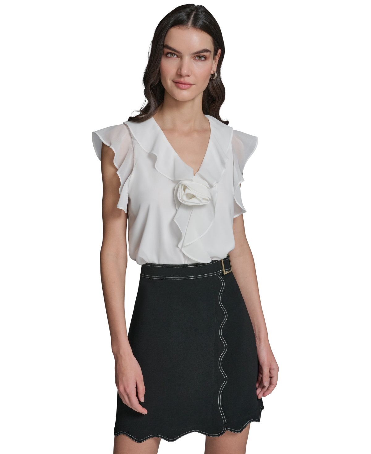 Click here for Karl Lagerfeld Paris Petite Rosette V-Neck Ruffle... prices