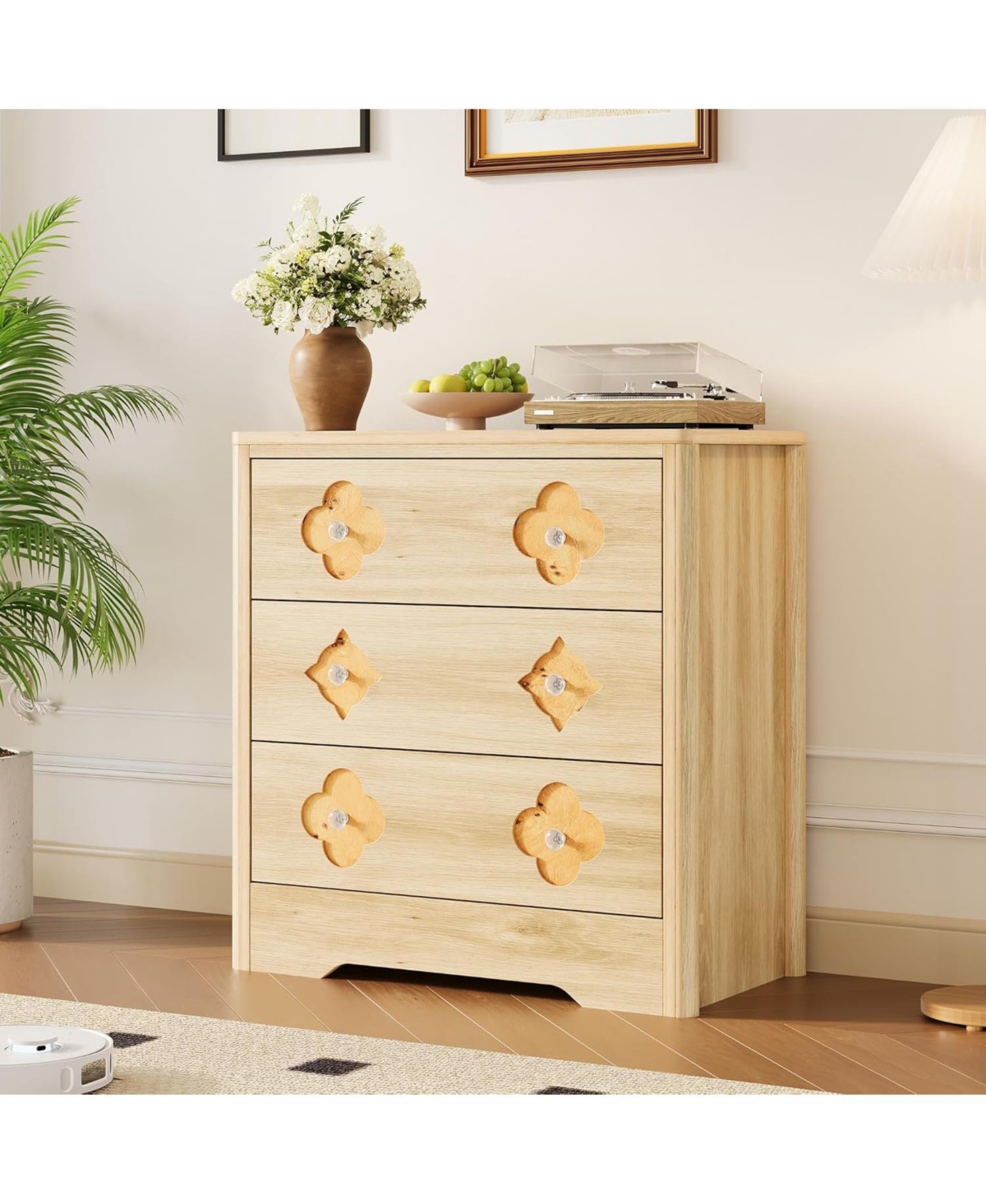 Click here for gaomon Oak 3 Drawer Tall Dresser with Decorative B... prices