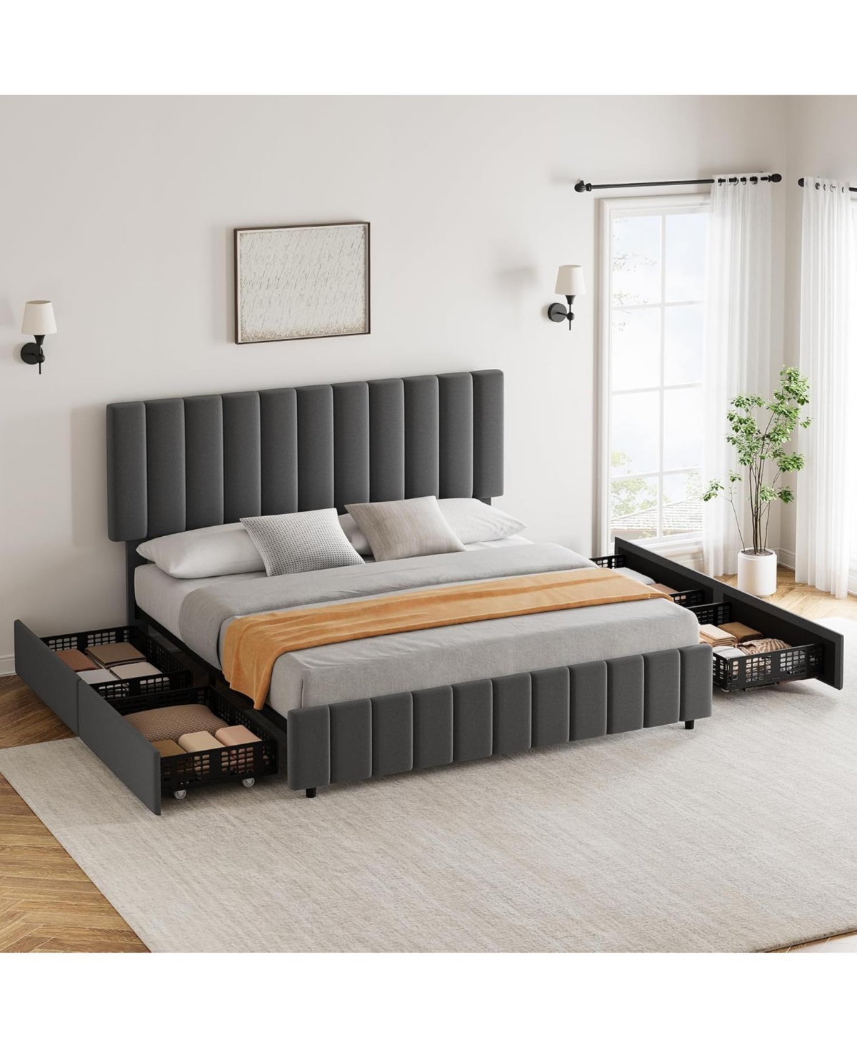 Click here for gaomon King Linen Upholstered Platform Bed Frame w... prices