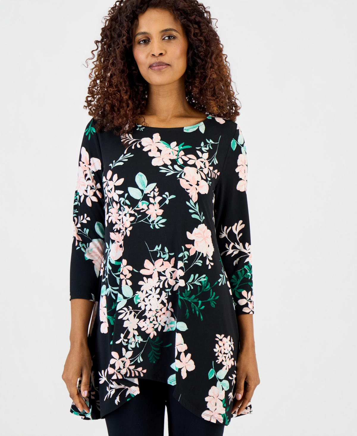 Click here for Jm Collection Womens Printed 3/4-Sleeve Knit Top... prices