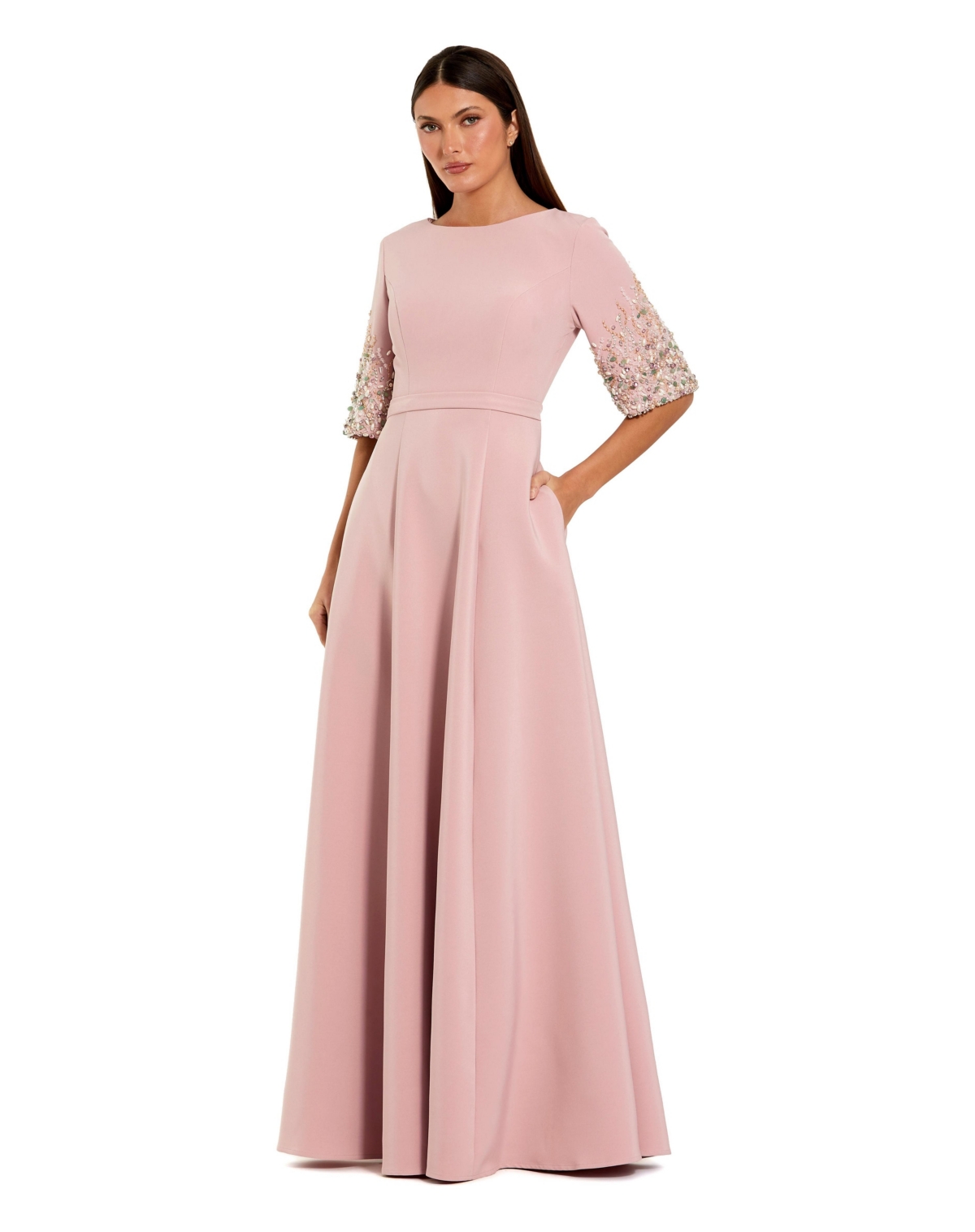 Click here for Mac Duggal Womens 3/4 Sleeve Crepe Gown With Sleev... prices