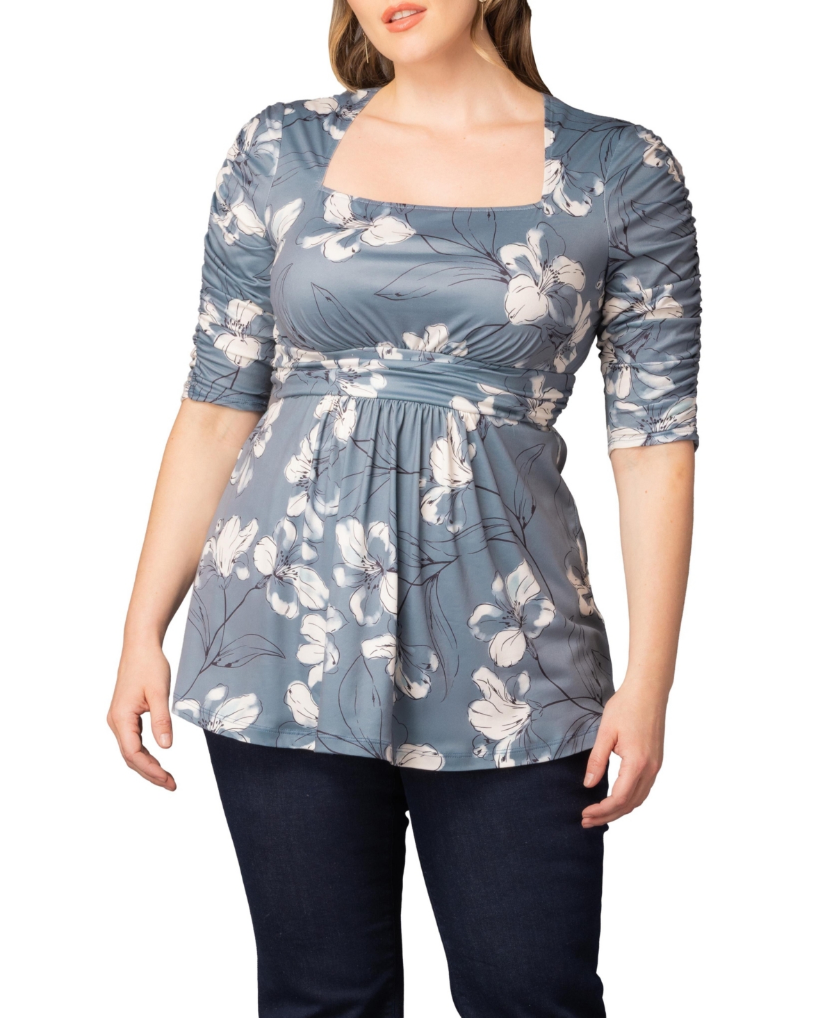 Click here for Kiyonna Plus Size Solstice Squared Neck Top - Grey... prices