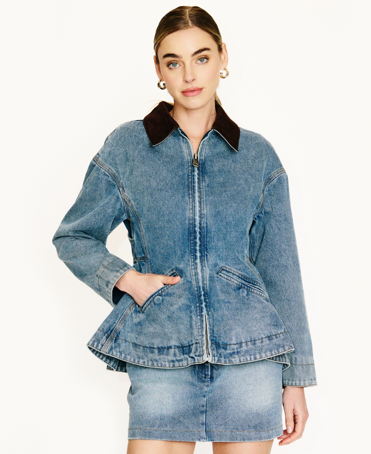 Click here for Line & Dot Womens Mottle Mini Skirt - Denim Blue prices