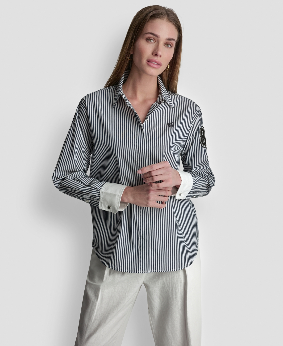 Click here for Dkny Womens Striped Button-Down Shirt - Navy/white prices