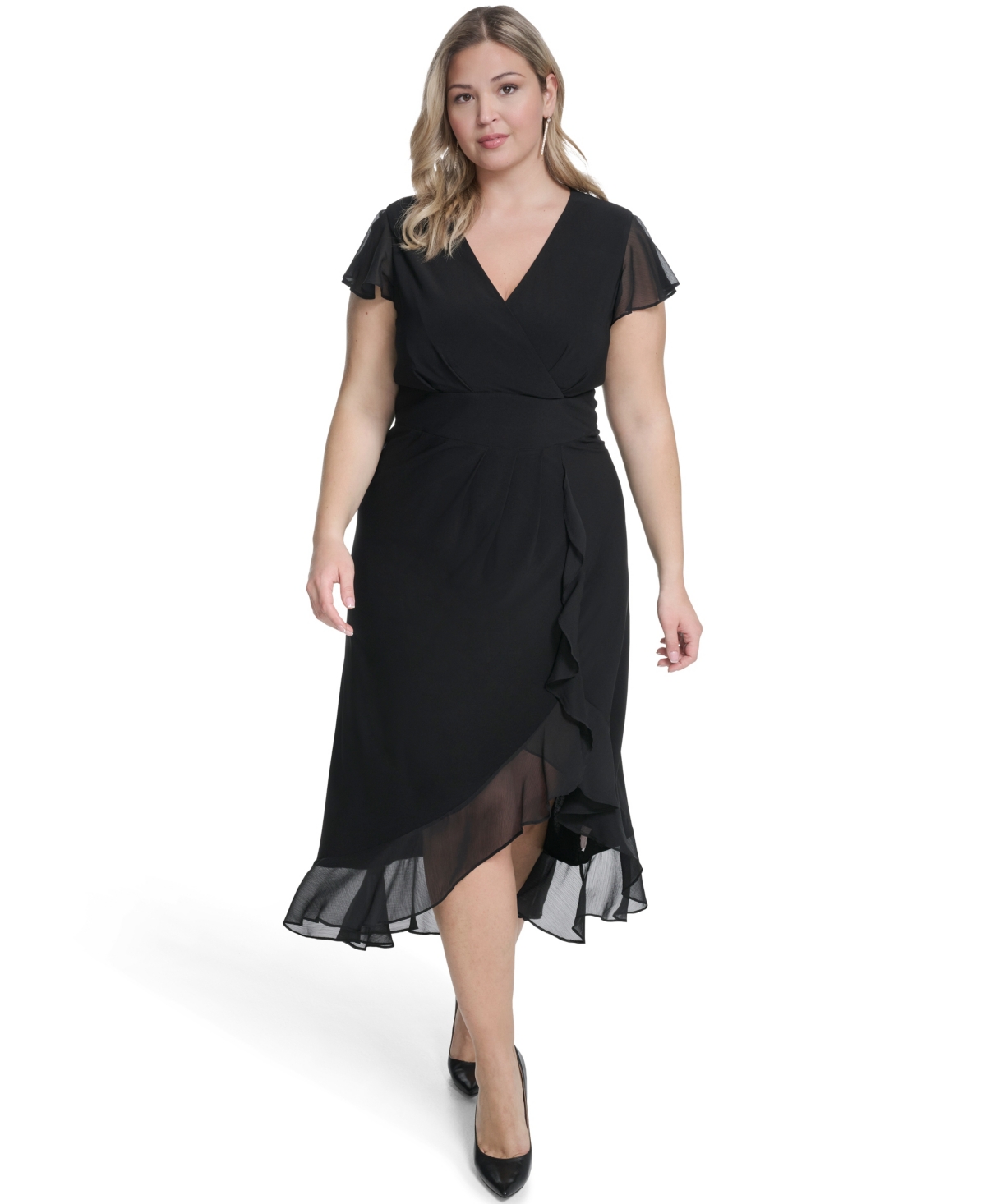 Click here for Jessica Howard Plus Size V-Neck Flutter-Sleeve Mid... prices