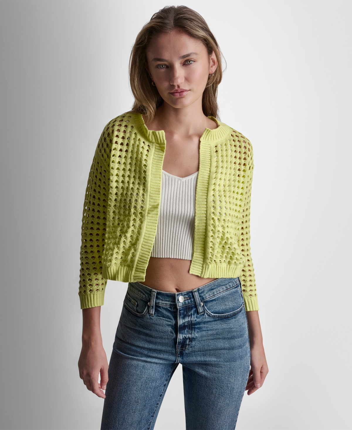 Click here for Dkny Jeans Petite Open-Stitch Cardigan - Lemon Lig... prices