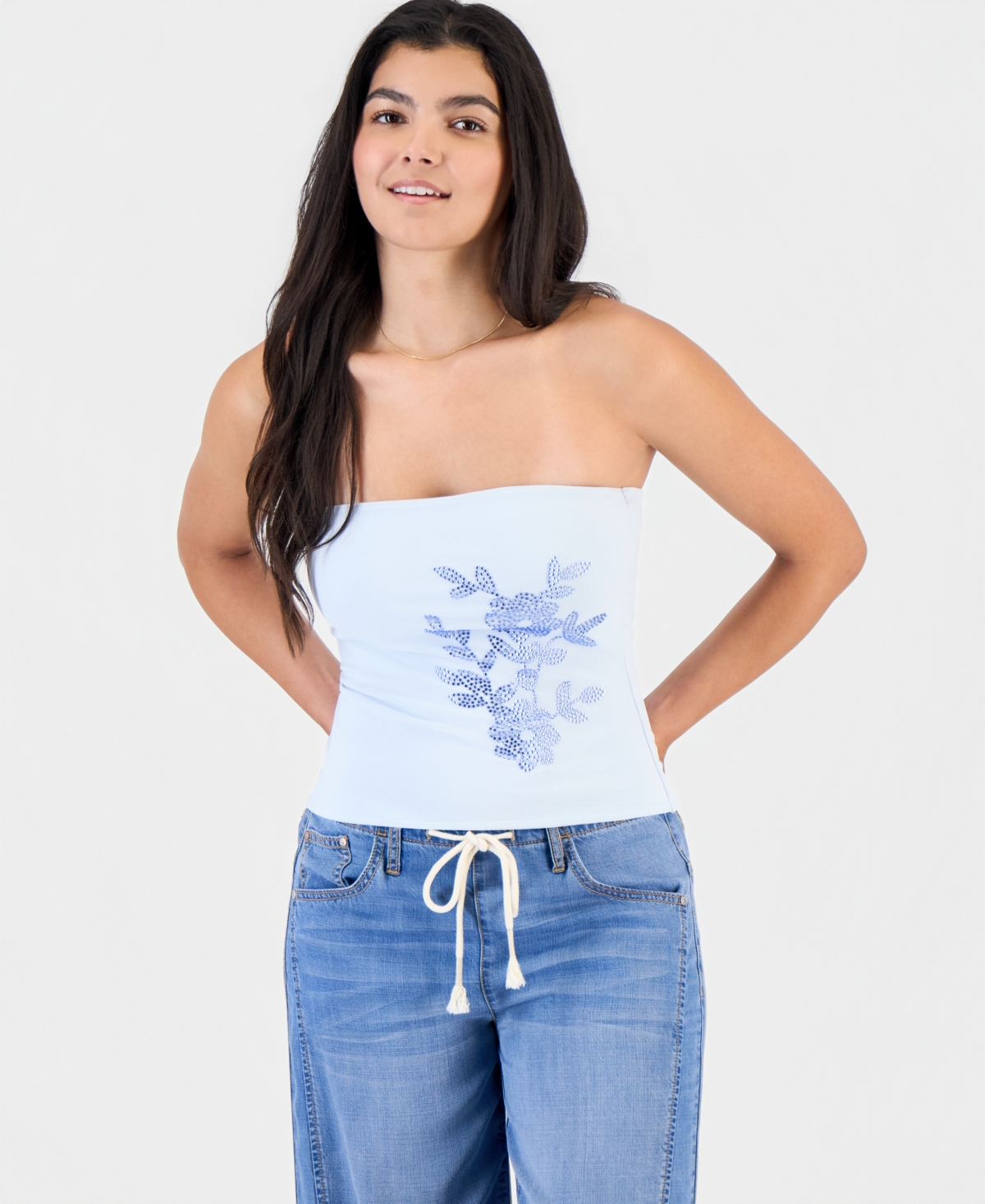 Click here for Just Polly Juniors Embellished Strapless Top - Ice... prices