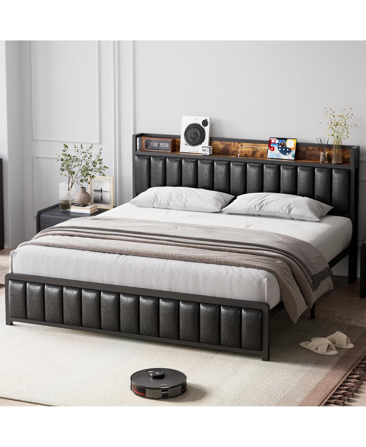 Click here for gaomon Bed Frame with Shelf Headboard and Charging... prices