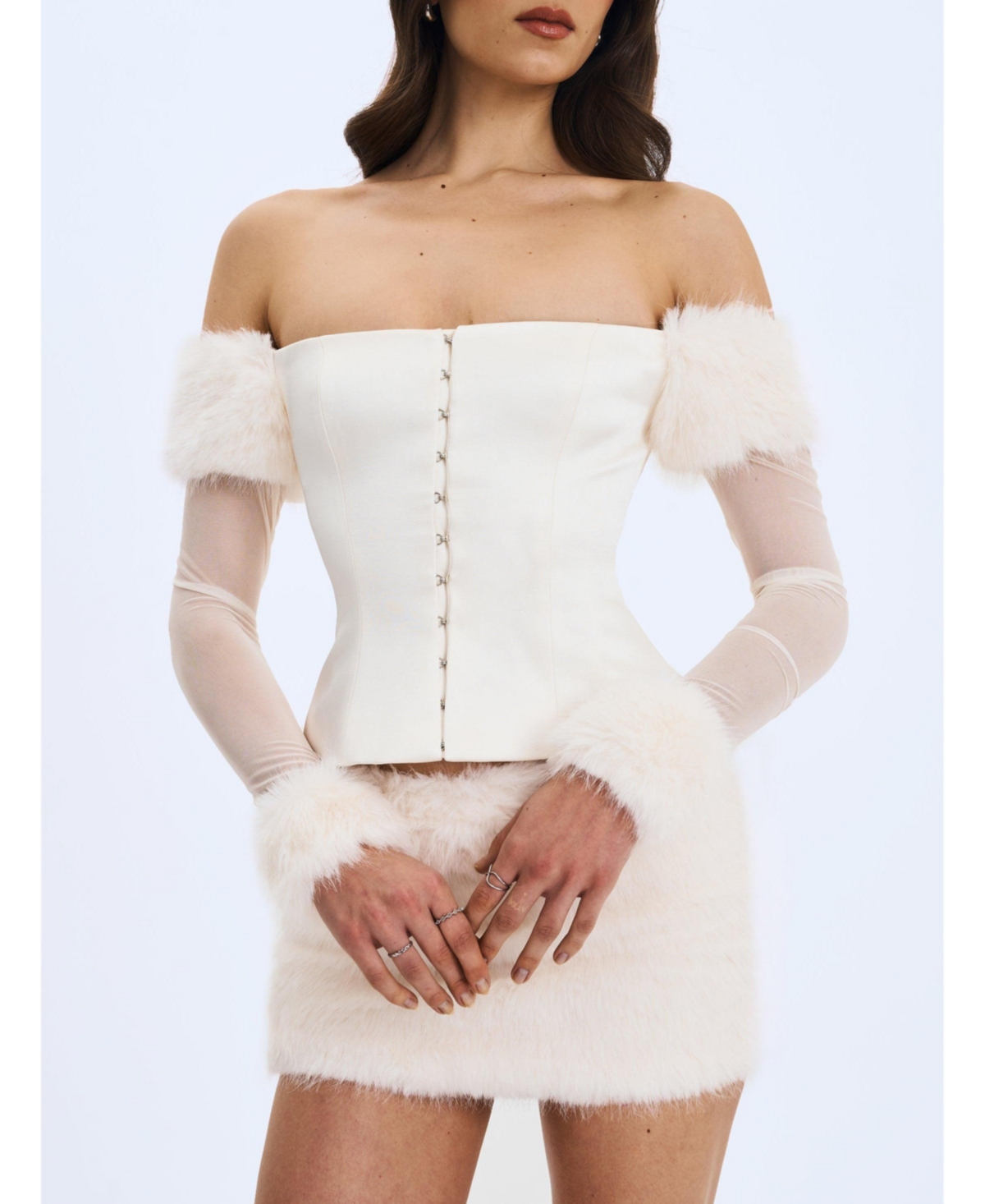 Click here for Miss Circle Womens Nola Off-Shoulder Fur Trimmed T... prices