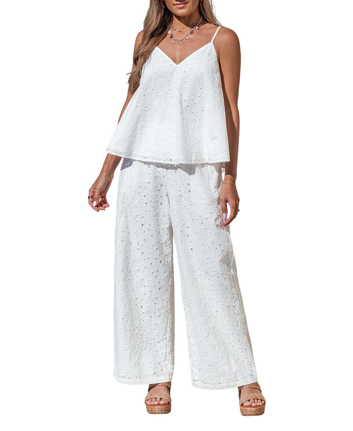 Click here for Cupshe Womens V-Neck Eyelet Embroidered Wide-Leg M... prices