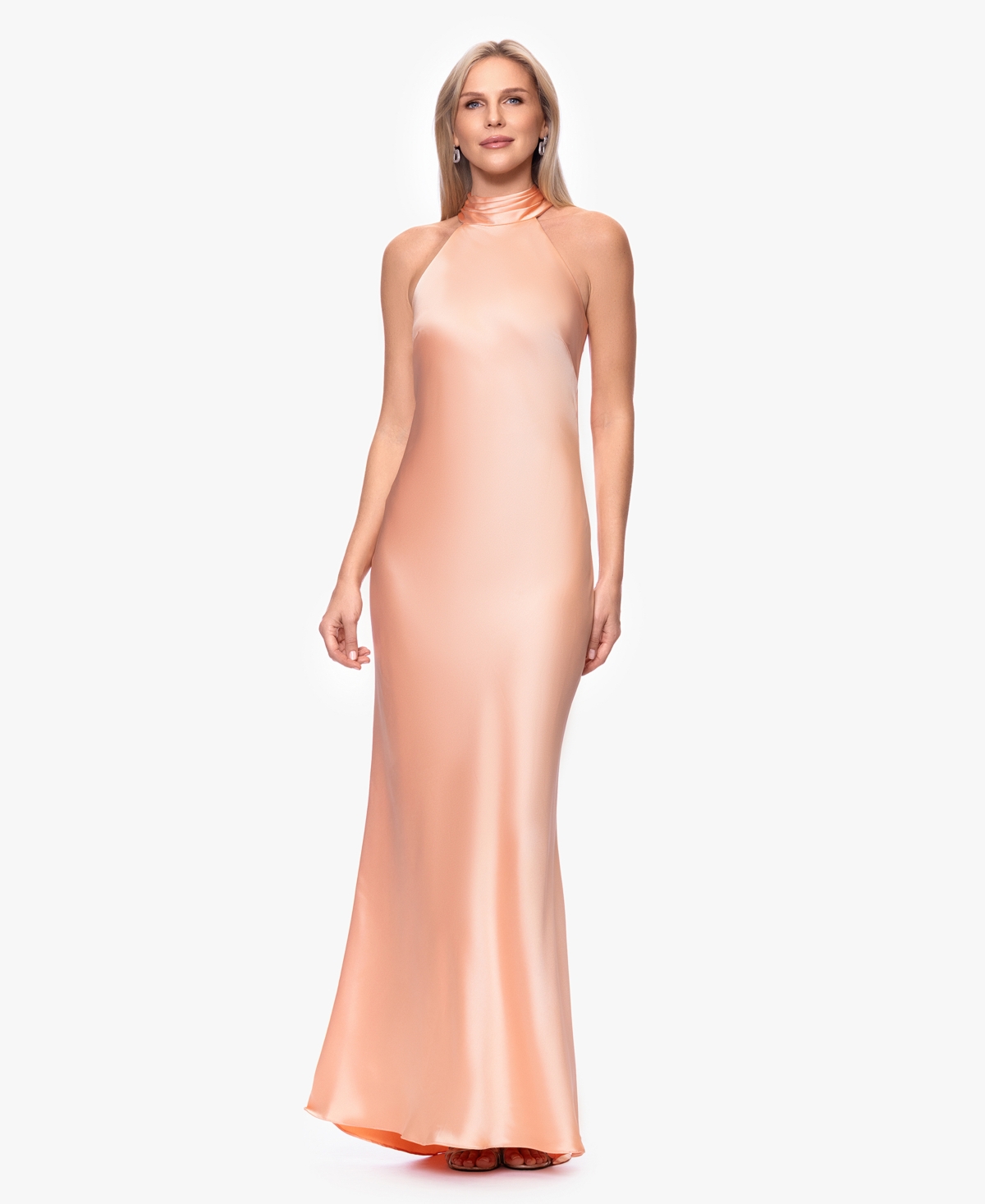 Xscape Womens Tie Neck Long Dress - Peach