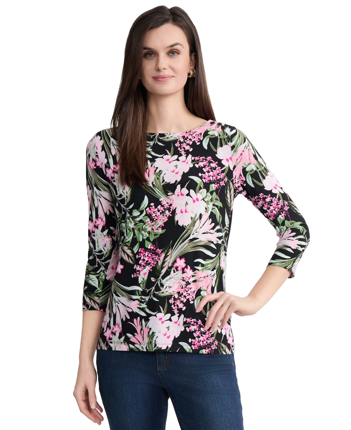 Click here for Jones New York Womens Printed 3/4 Sleeve Boat Neck... prices