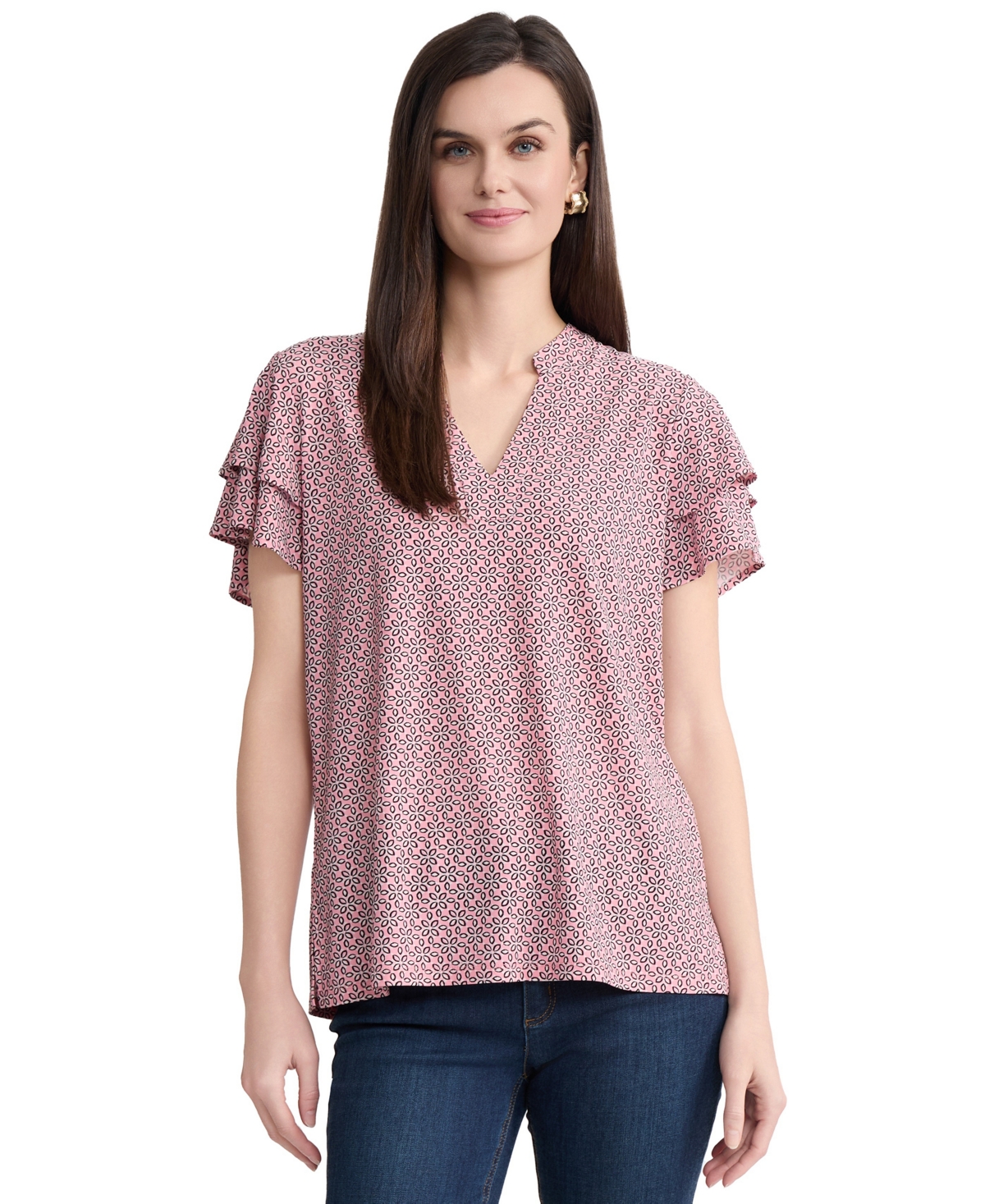 Click here for Jones New York Womens Printed Short-Sleeve Blouse... prices