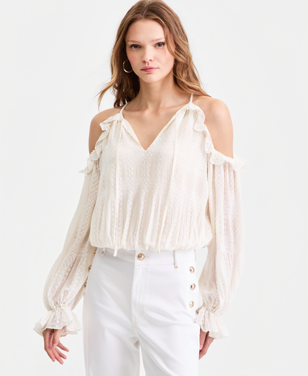 Click here for Guess Womens Emilia Long-Sleeve Cold Shoulder Top... prices