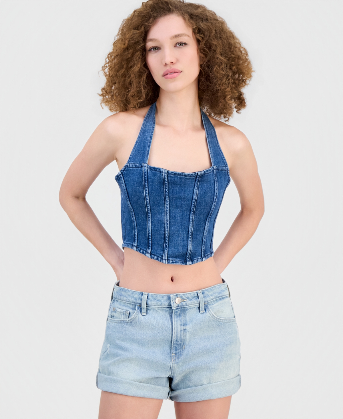 Click here for Guess Womens Max Halter Denim Bustier Top - BEACH... prices