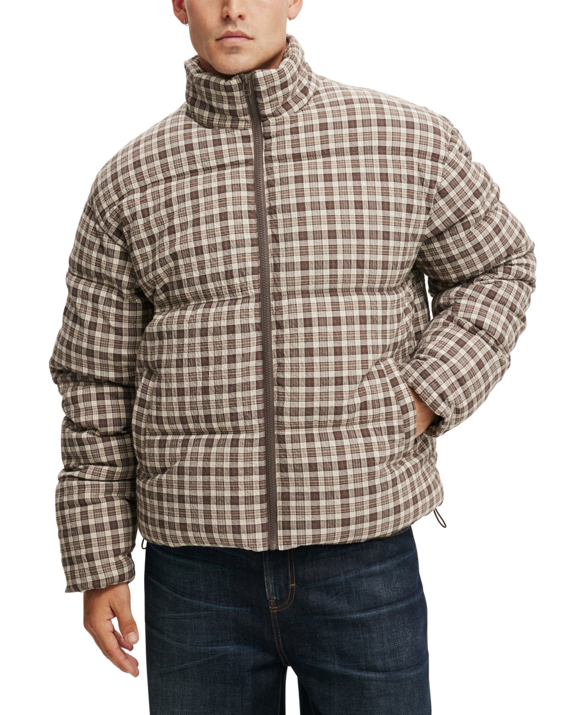 Click here for Cotton On Mens Vermont Zip-Up Puffer Jacket - Brow... prices