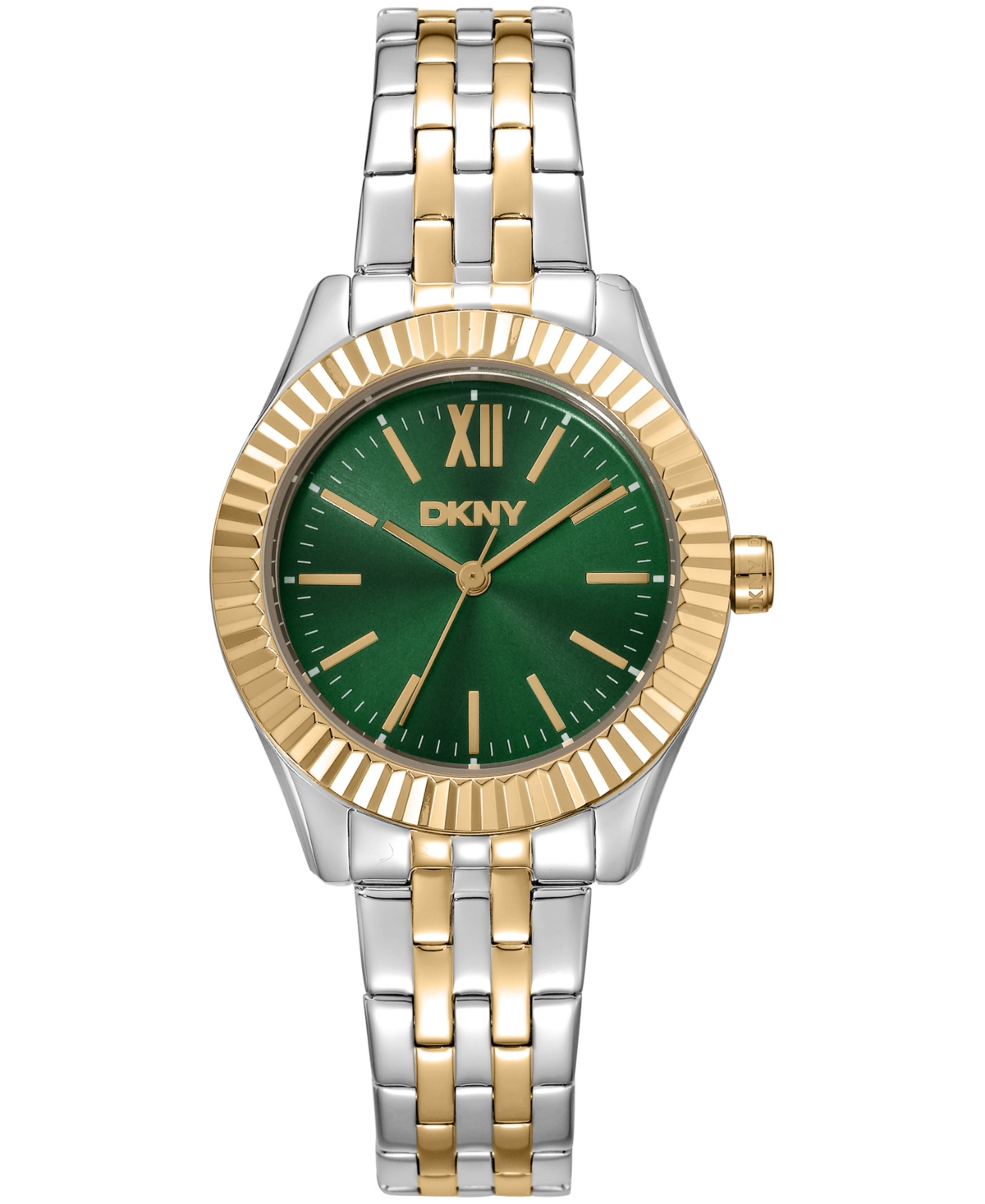 Click here for Dkny Womens Green Dial Fluted Bezel Two-Tone Gold... prices