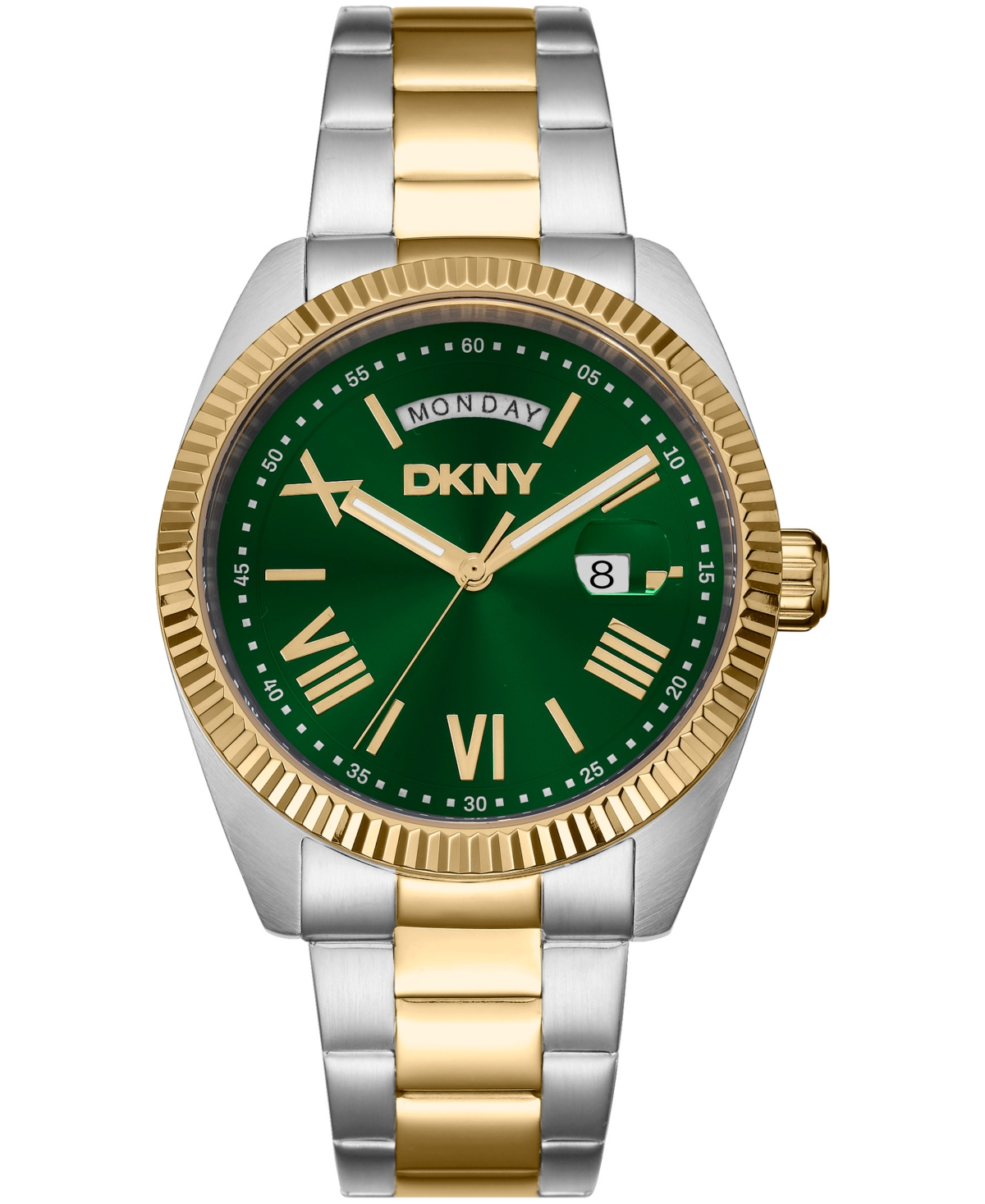 Click here for Dkny Mens Day Date Green Dial Two-Tone Gold Stainl... prices