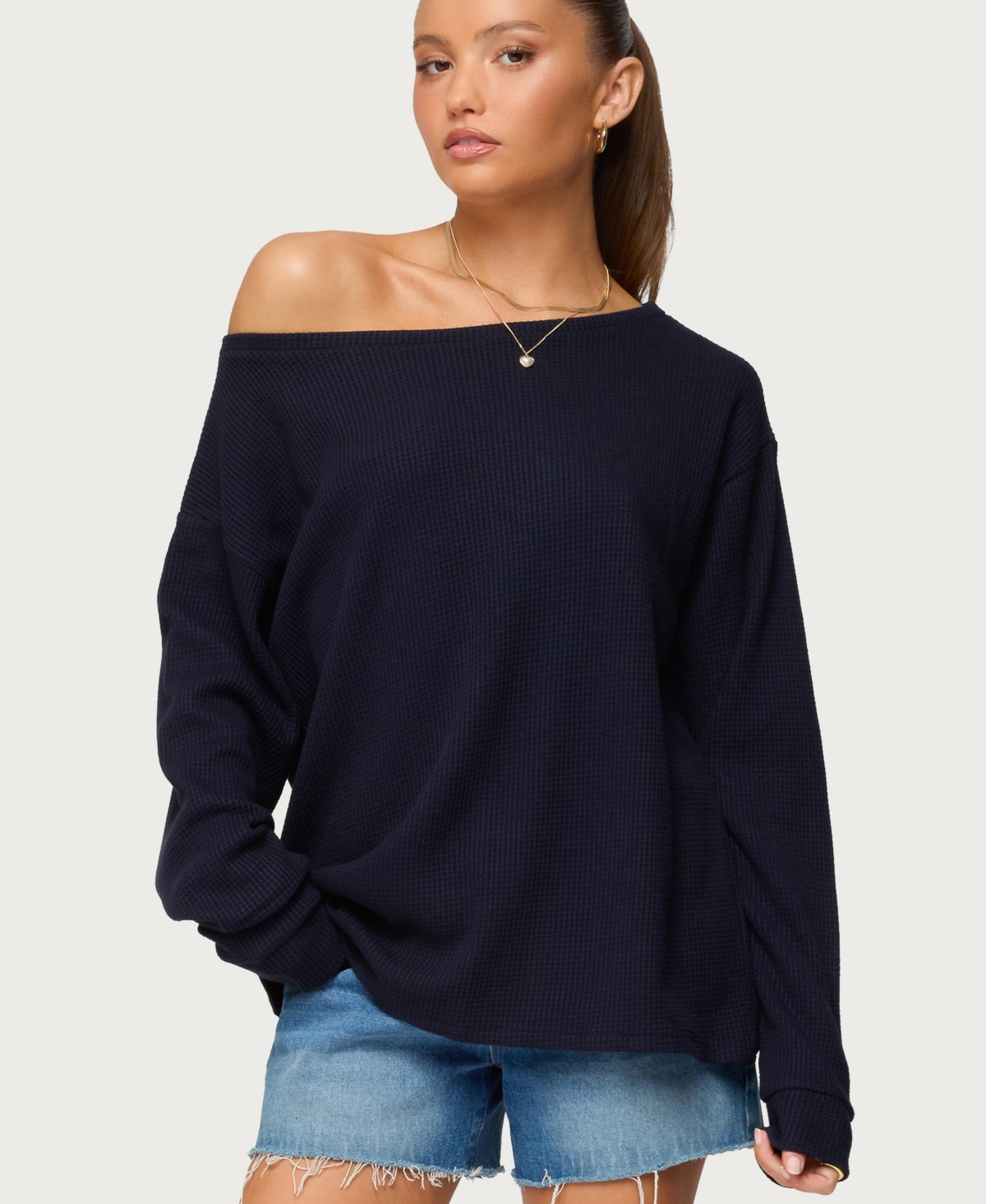 Click here for Edikted Womens Damari Off Shoulder Oversized Waffl... prices