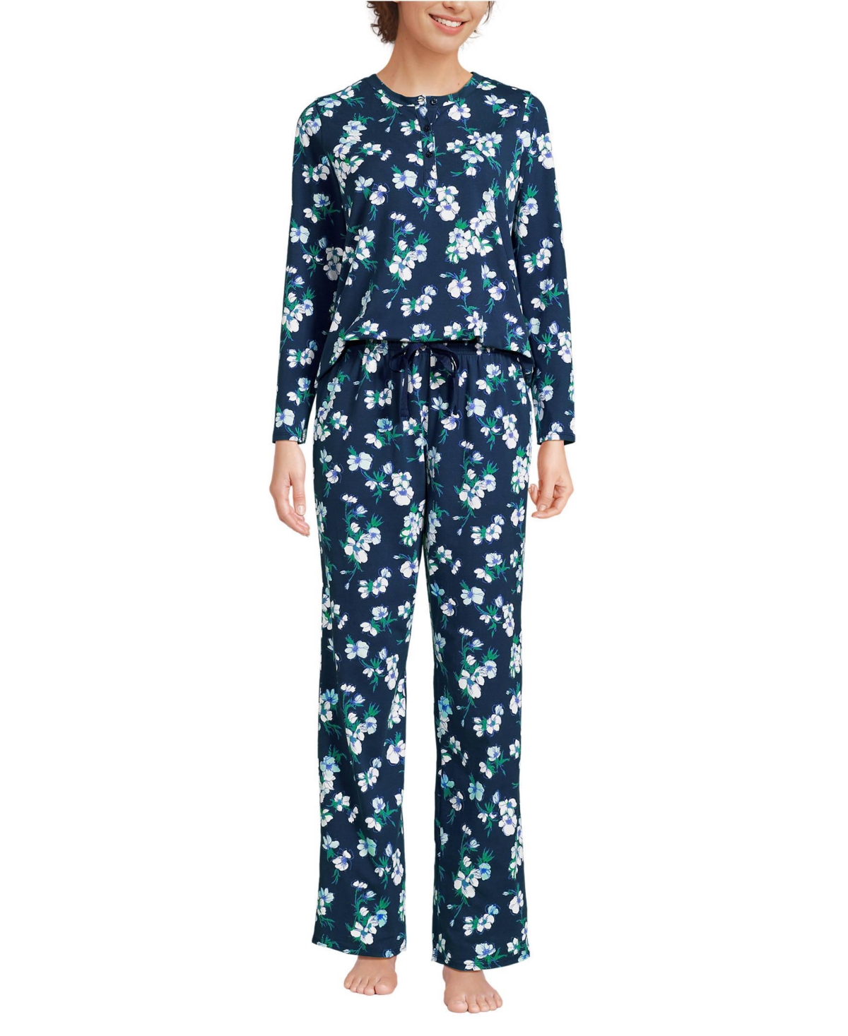 Click here for Lands End Womens Knit 2 Piece Pajama Set - Long Sl... prices