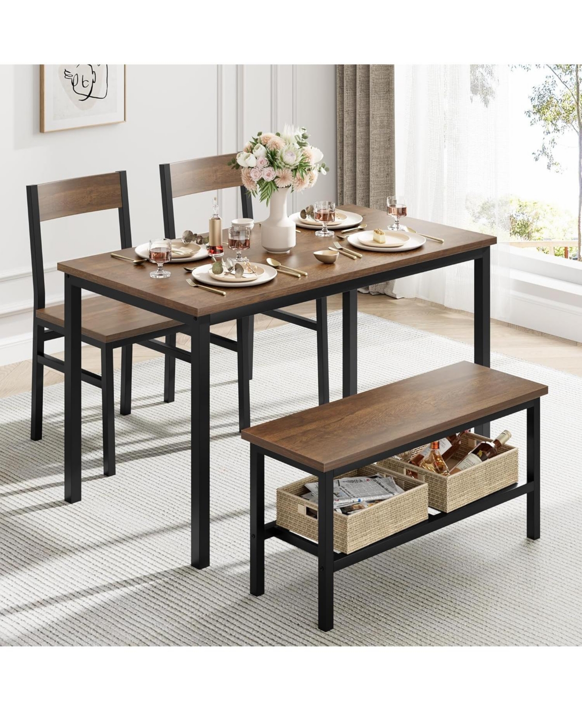 Click here for gaomon Kitchen Table and 2 Chairs for 4 with Bench... prices