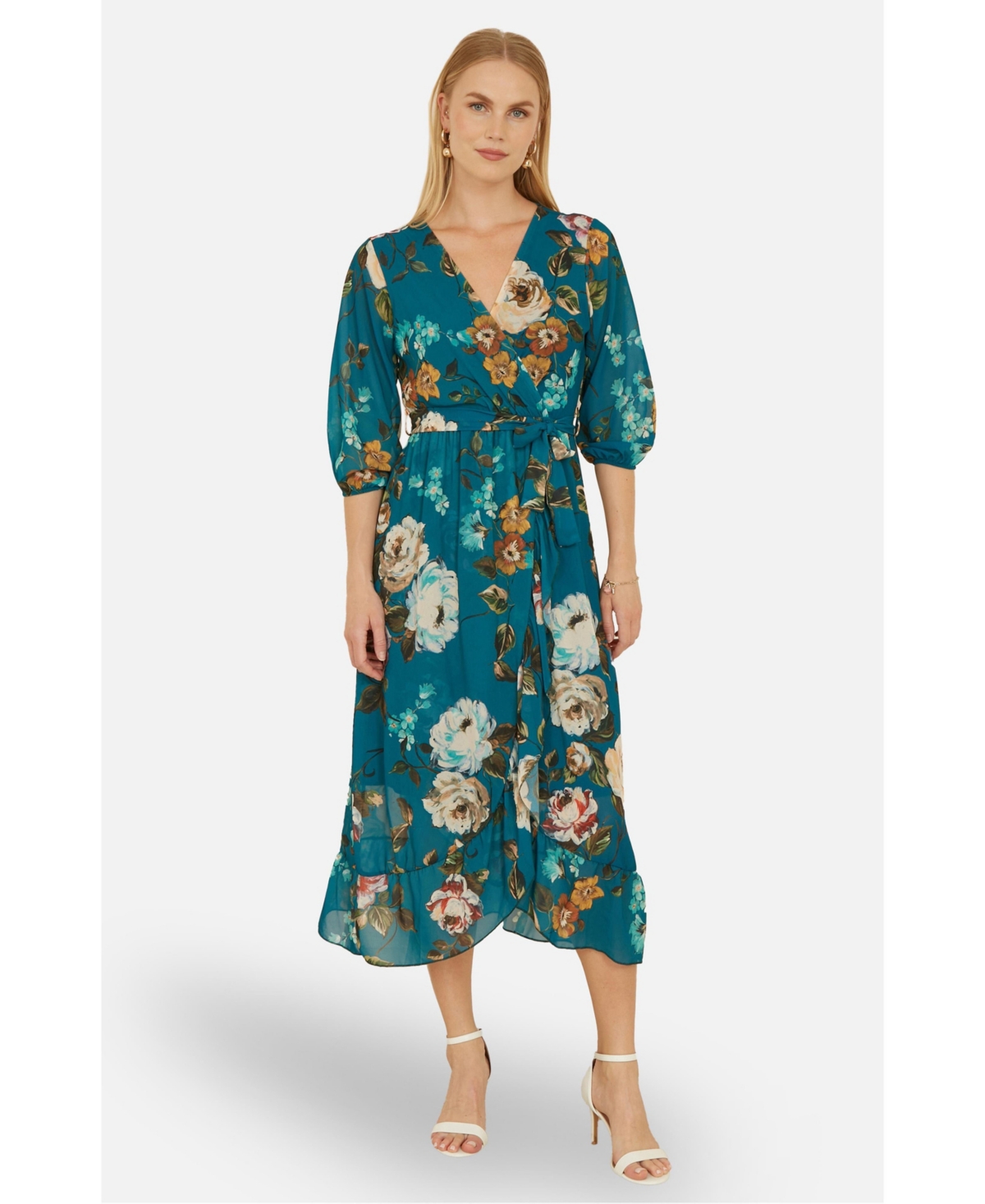 Click here for Yumi Womens Watercolour Dip Hem Midi Wrap Dress -... prices