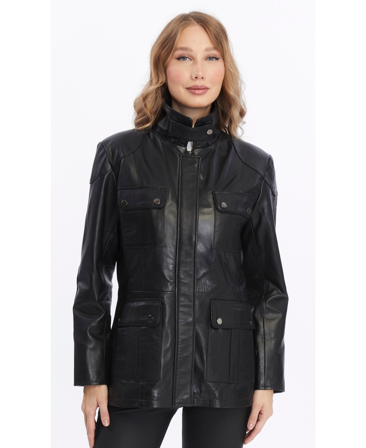 Click here for Furniq Uk Womens Utility Style Leather Jacket - Bl... prices