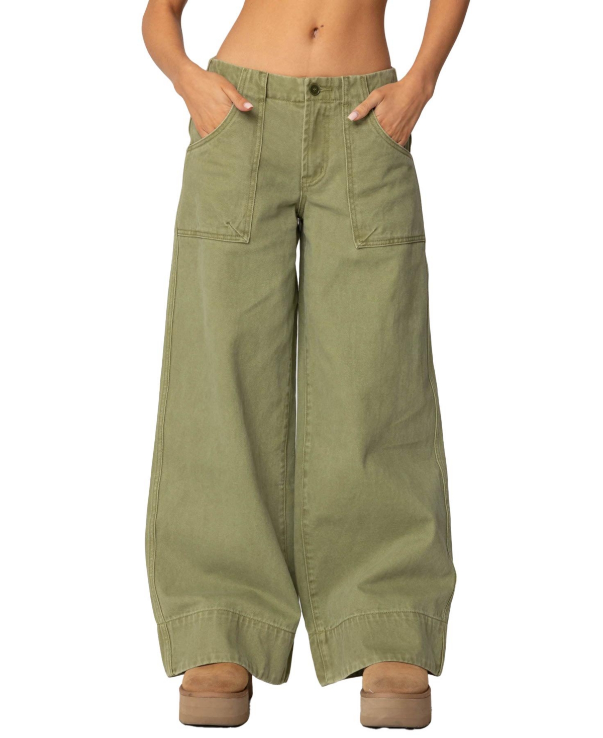 Click here for Edikted Womens Vivienne Twill Baggy Pants - Olive prices