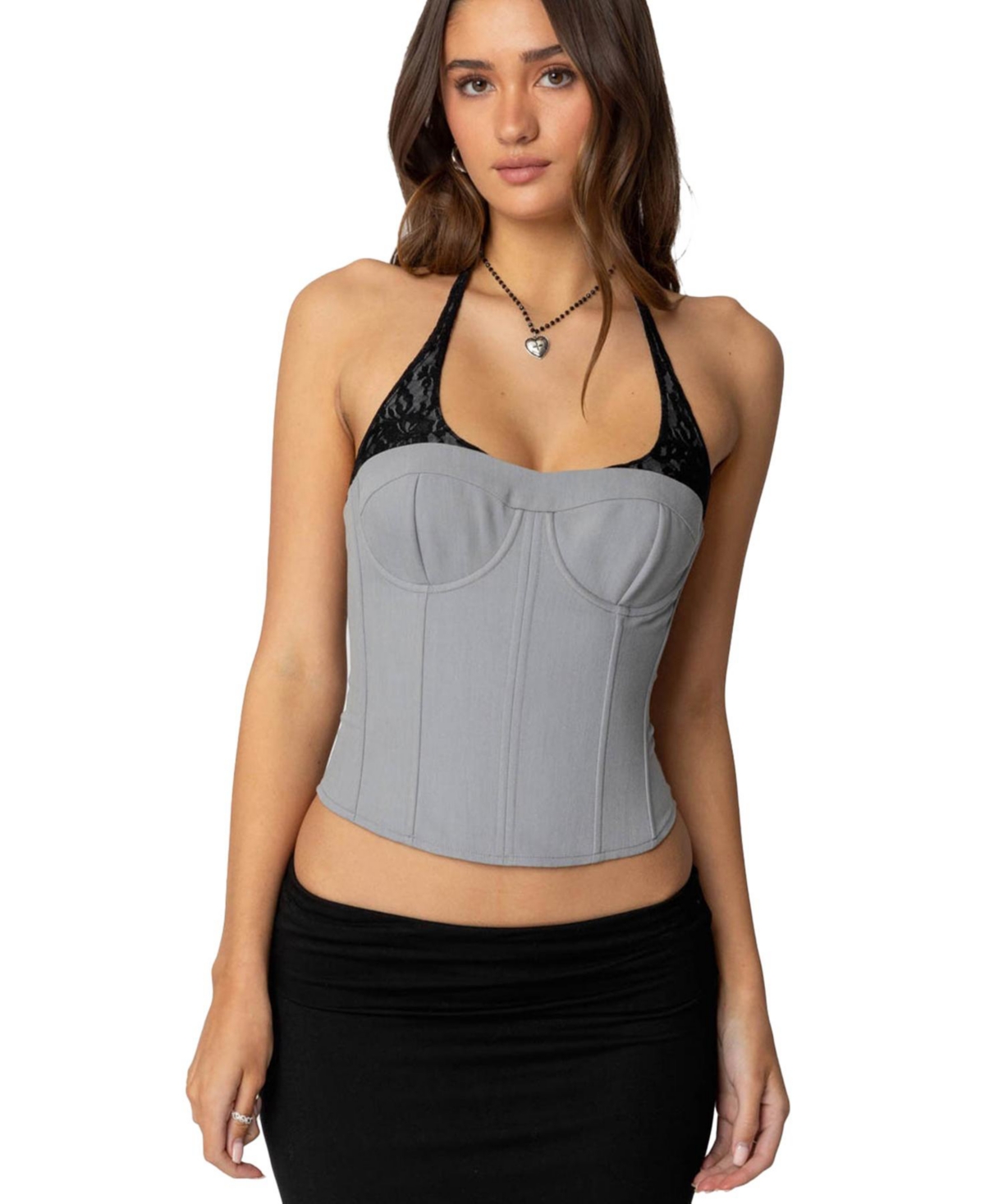 Click here for Edikted Womens Jara Layered Lace Halter Corset - G... prices