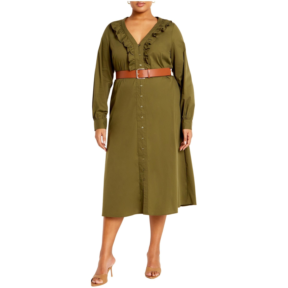 Click here for City Chic Womens Plus Size Zoe Belted Dress - Khak... prices