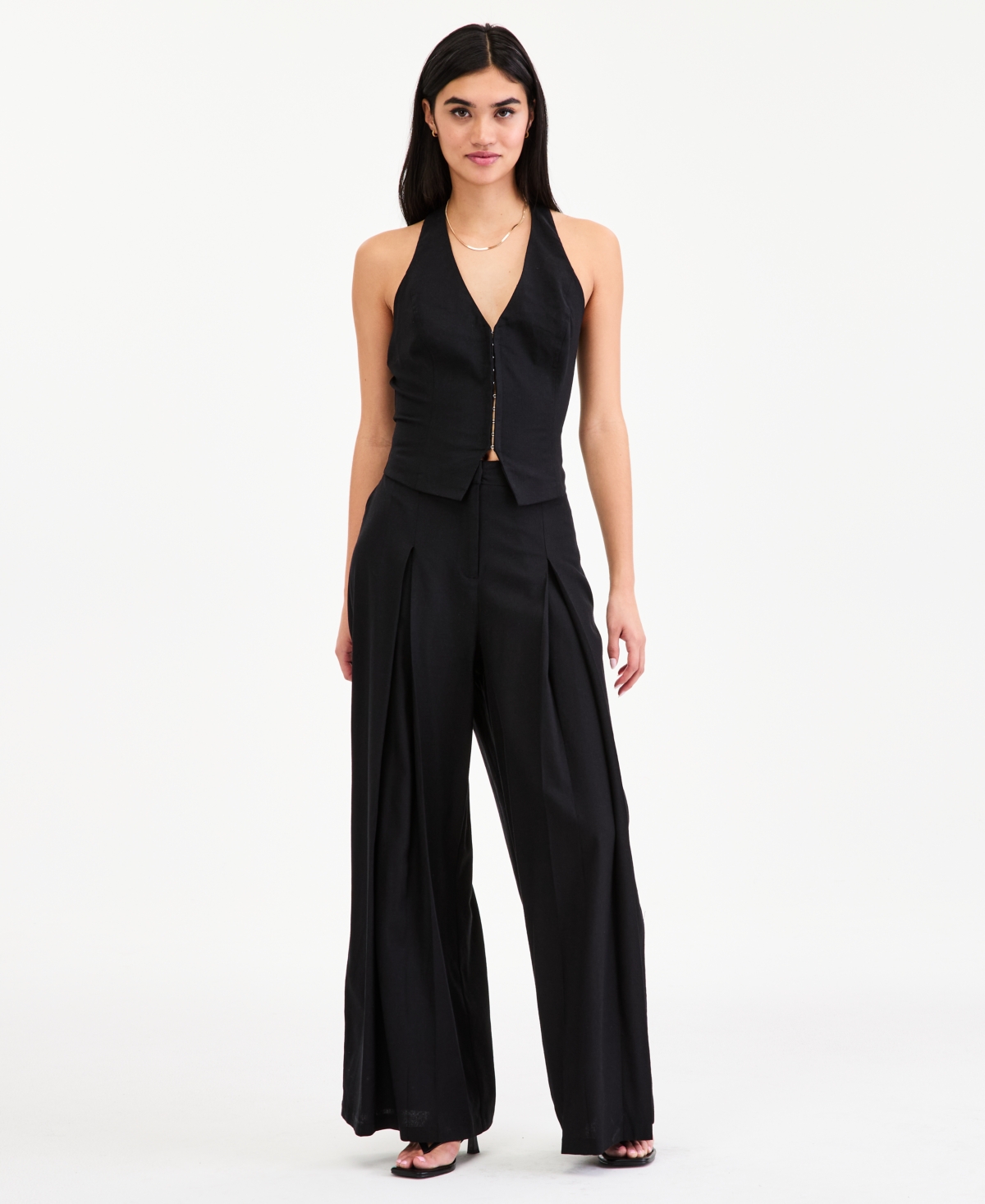 Click here for Bar Iii Womens High-Rise Linen-Blend Wide-Leg Pant... prices